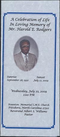 A Celebration of Life In Loving Memory of Mr. Harold E. Rodgers