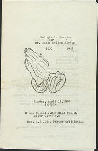 Eulogistic Service for Mr. Isaac Weldon Alston