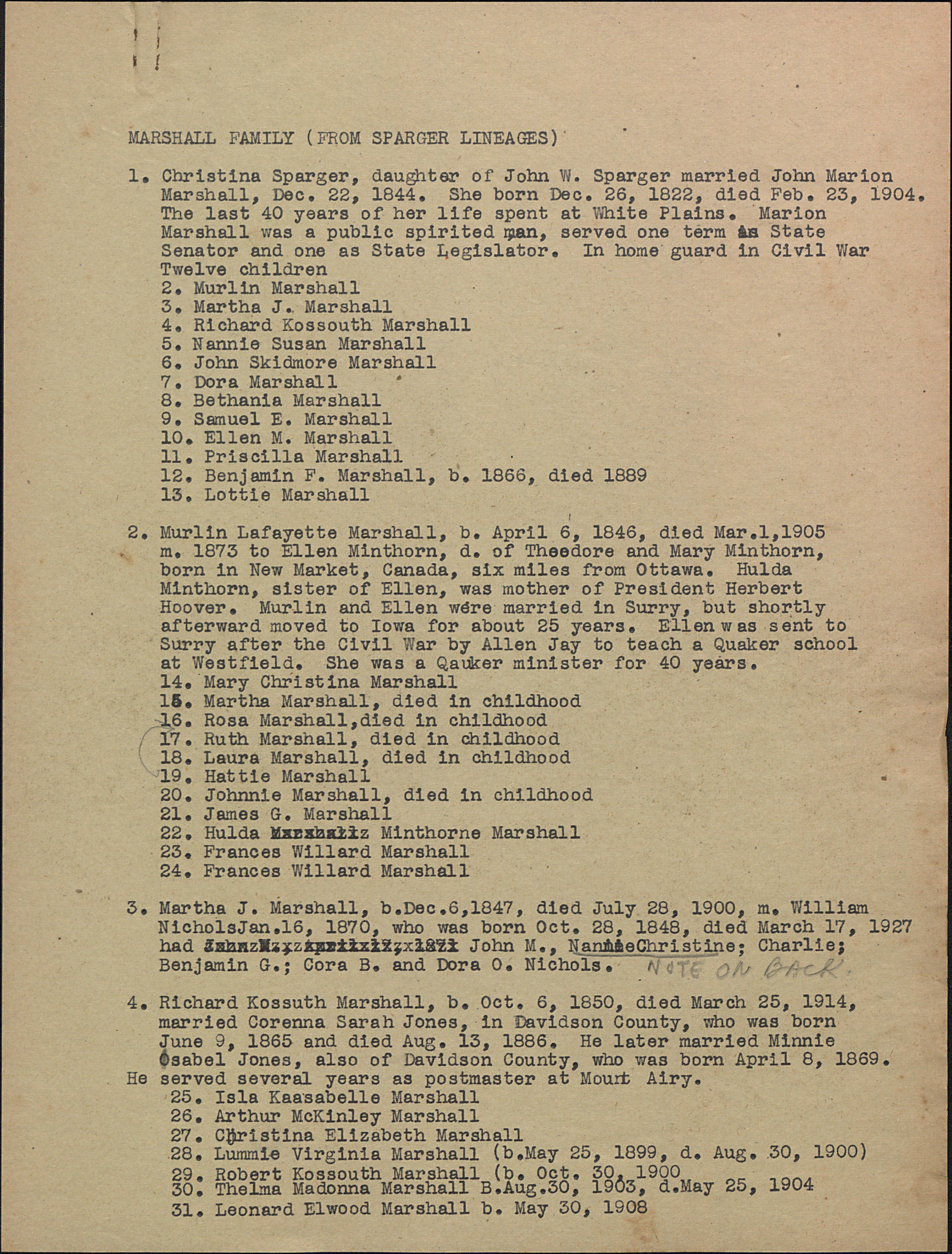 Luther Byrd Genealogy Collection: Marshall