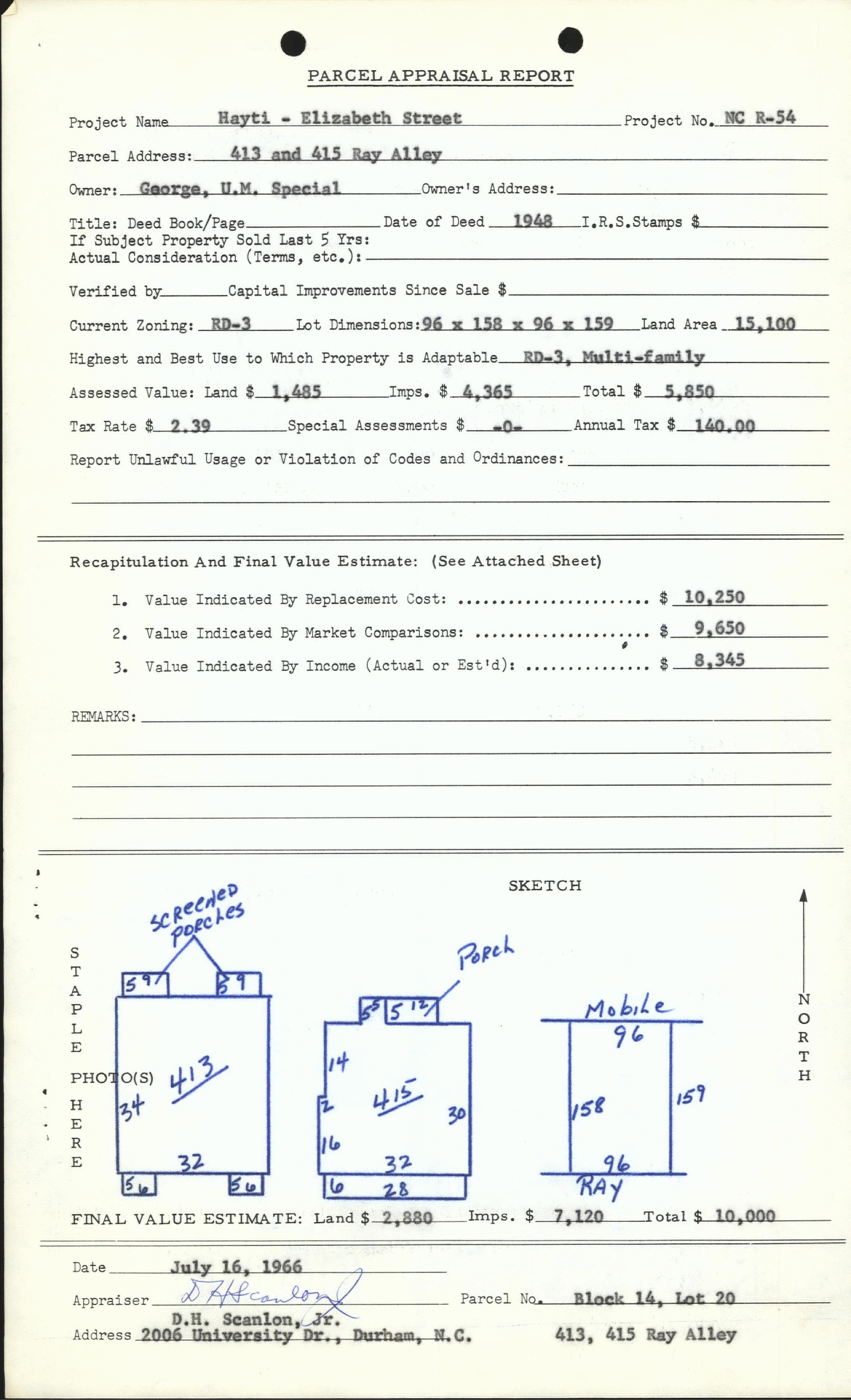 413 Ray Alley and 415 Ray Alley, Durham, N.C.