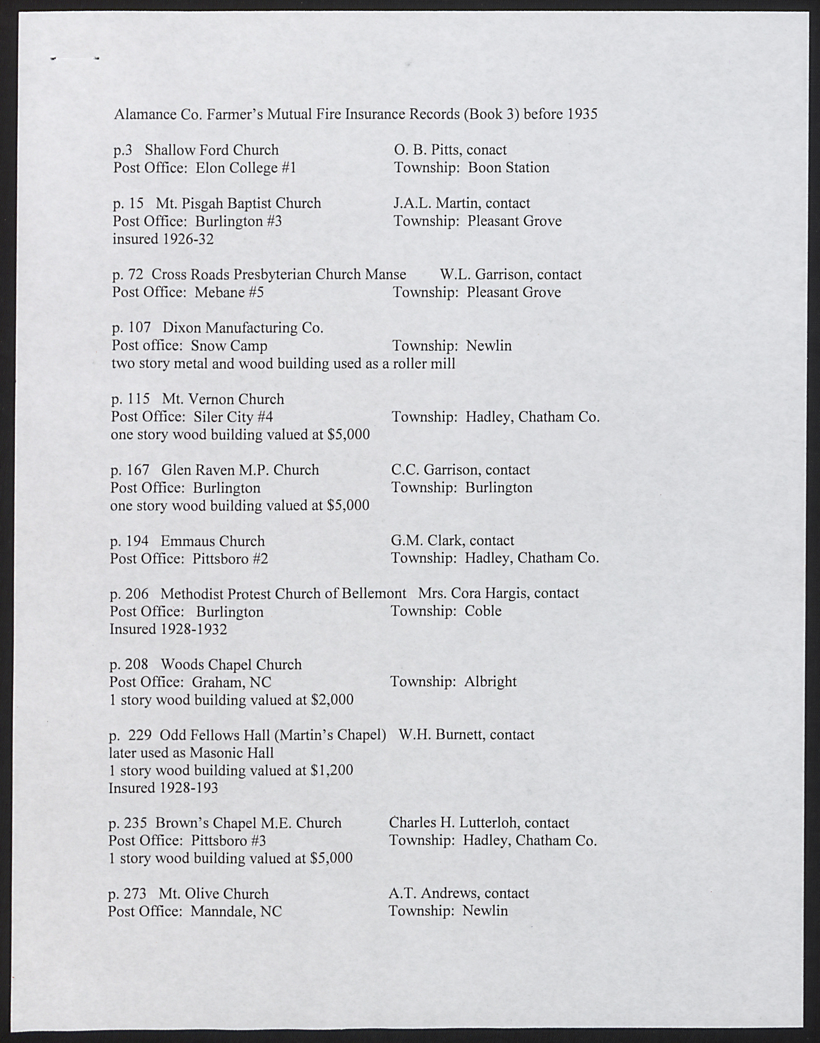 Alamance County Farmers Mutual Fire Insurance Records Volume 3
