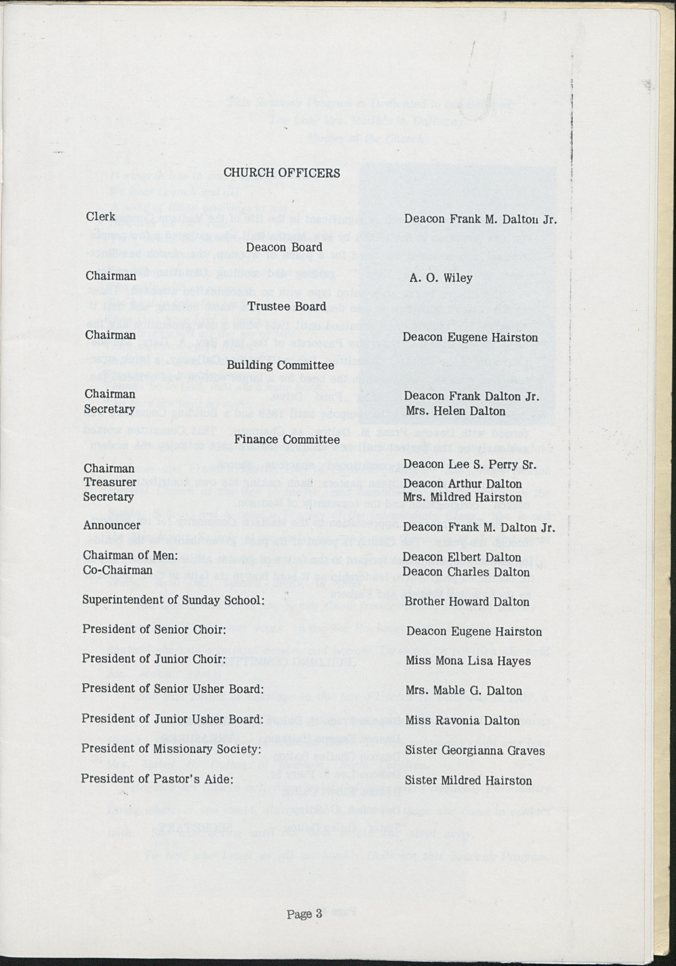 Beulah Baptist Church Dedication Service Program