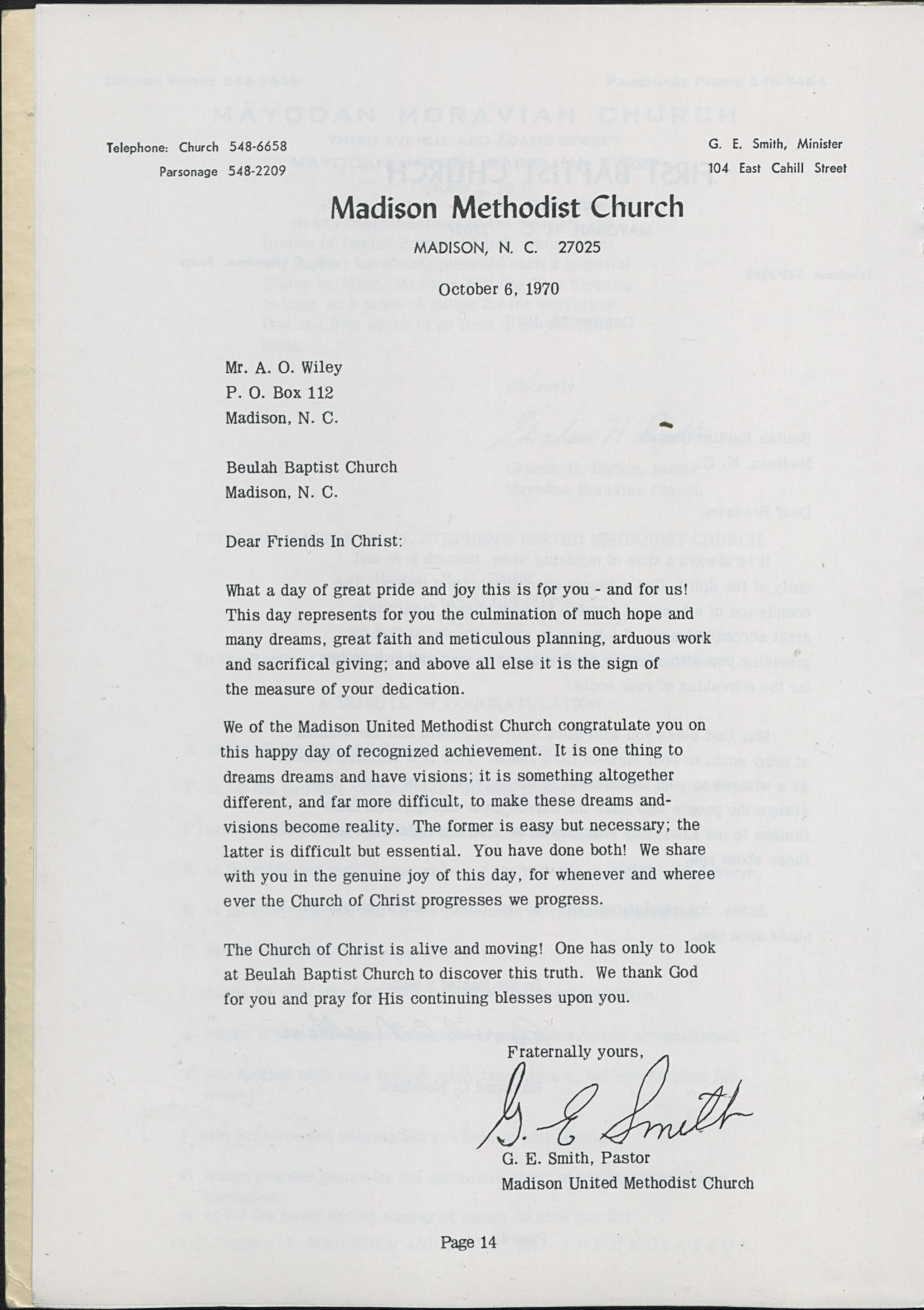 Beulah Baptist Church Dedication Service Program