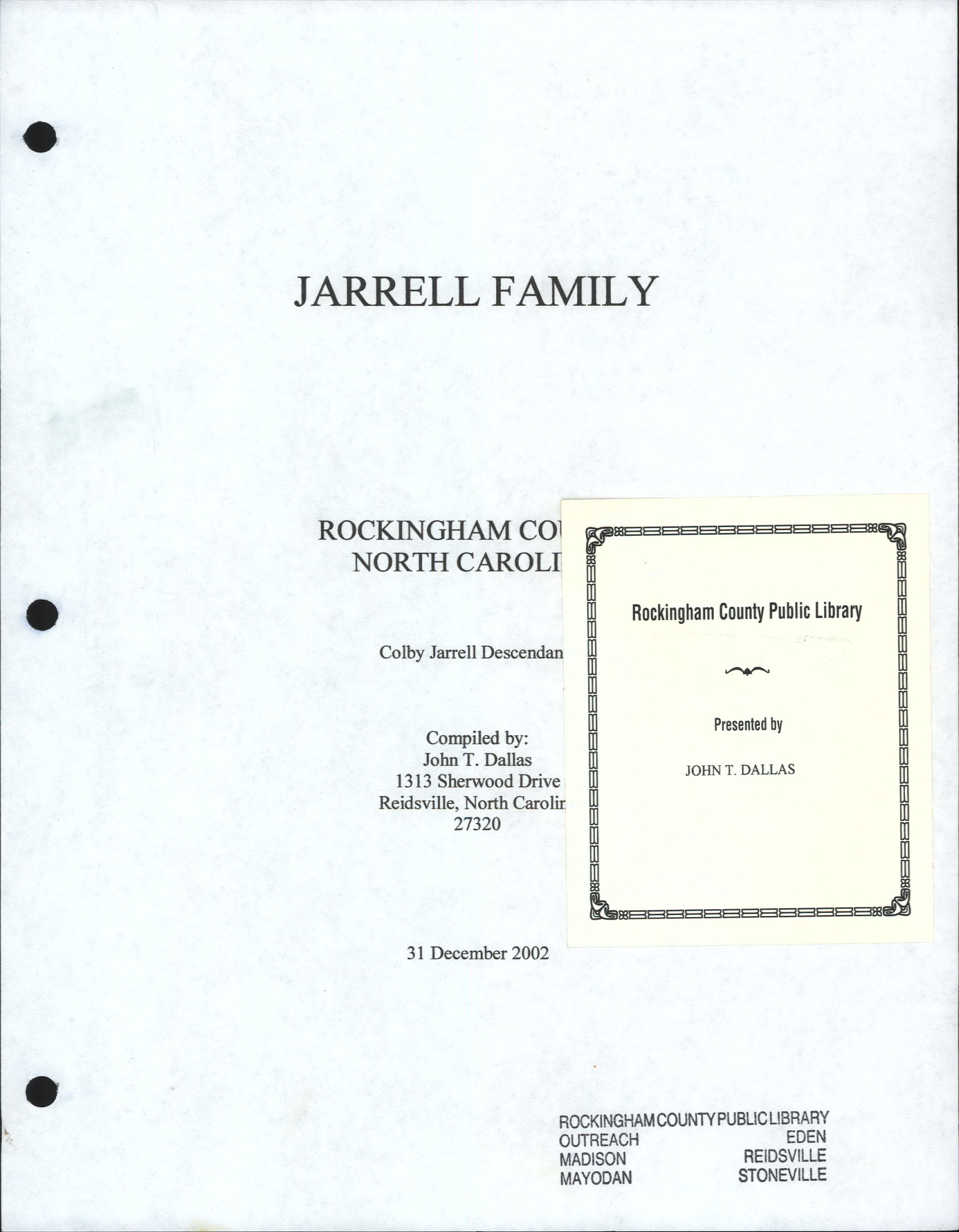 The Jarrell Family, Rockingham County, North Carolina: Colby Jarrell ...