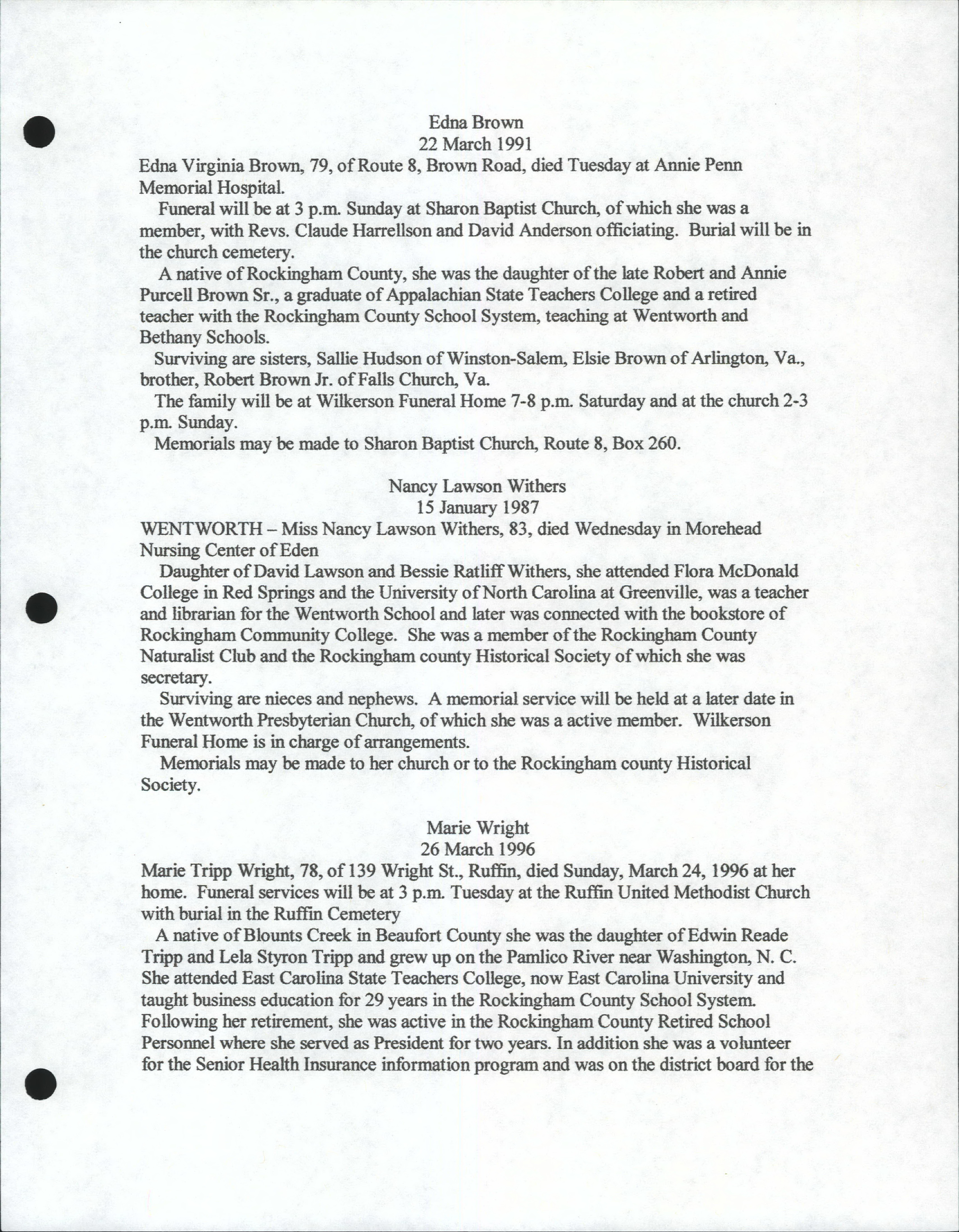 Wentworth High School, 1923-1961, Volume I