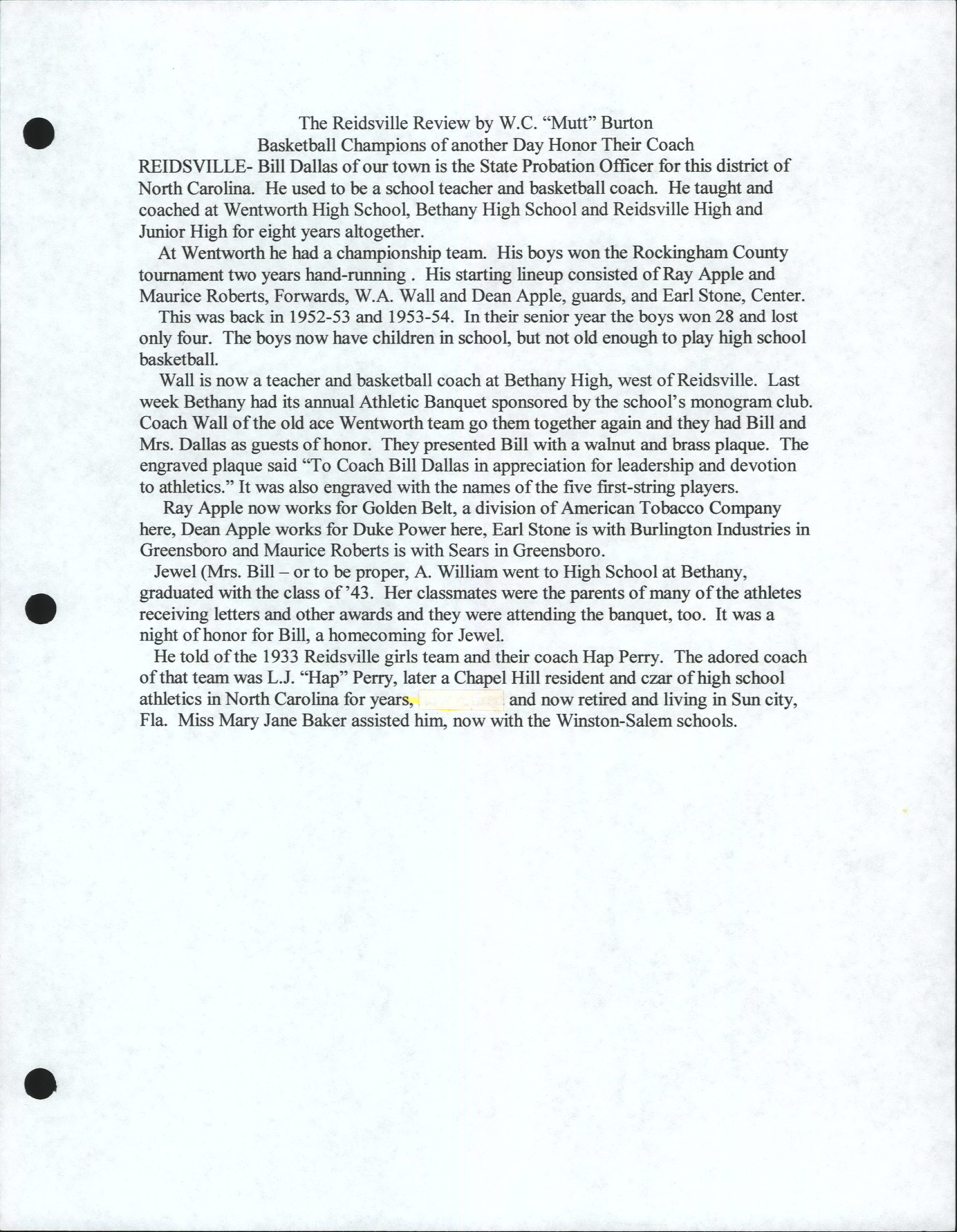 Wentworth High School, 1923-1961, Volume I