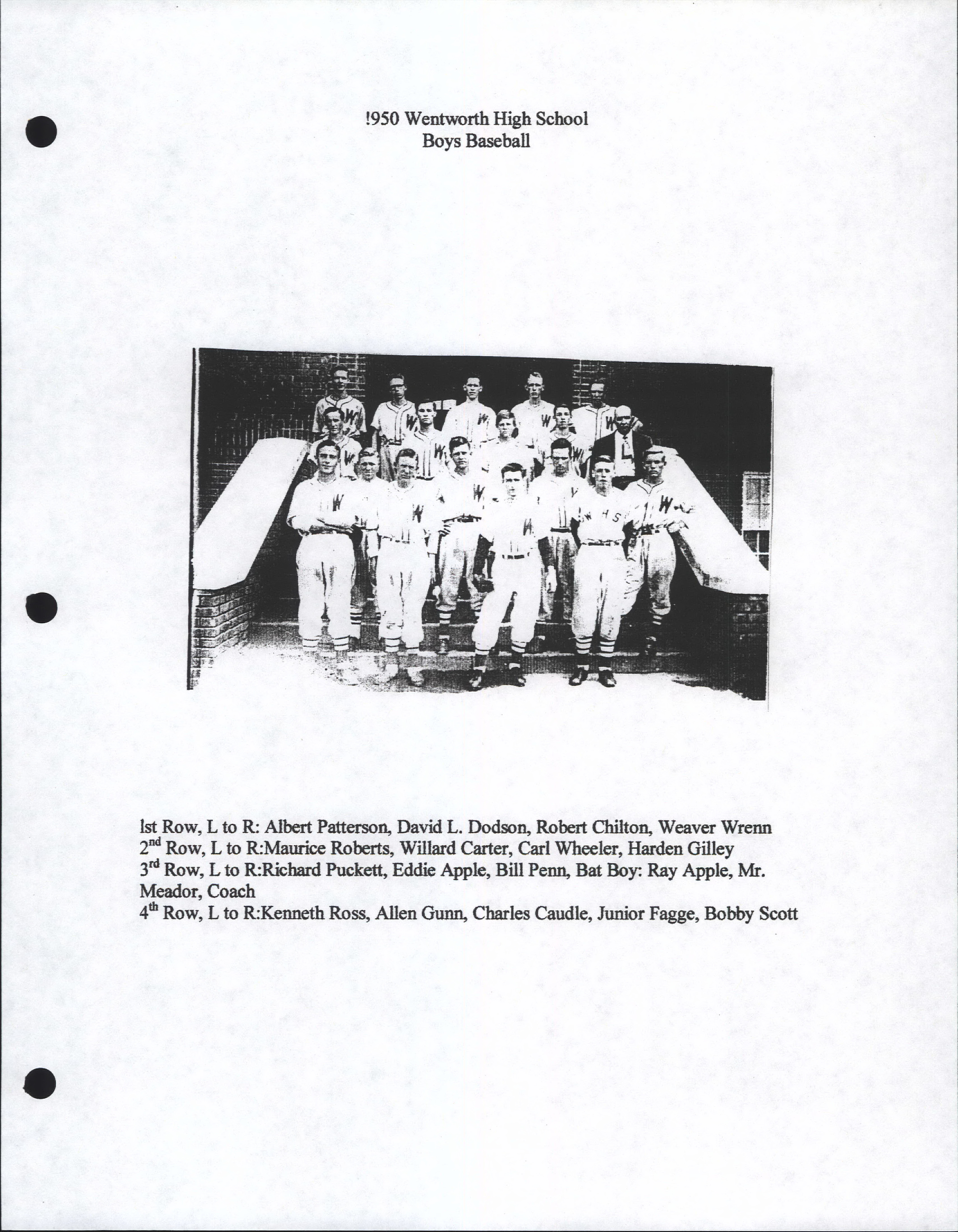 Wentworth High School, 1923-1961, Volume I