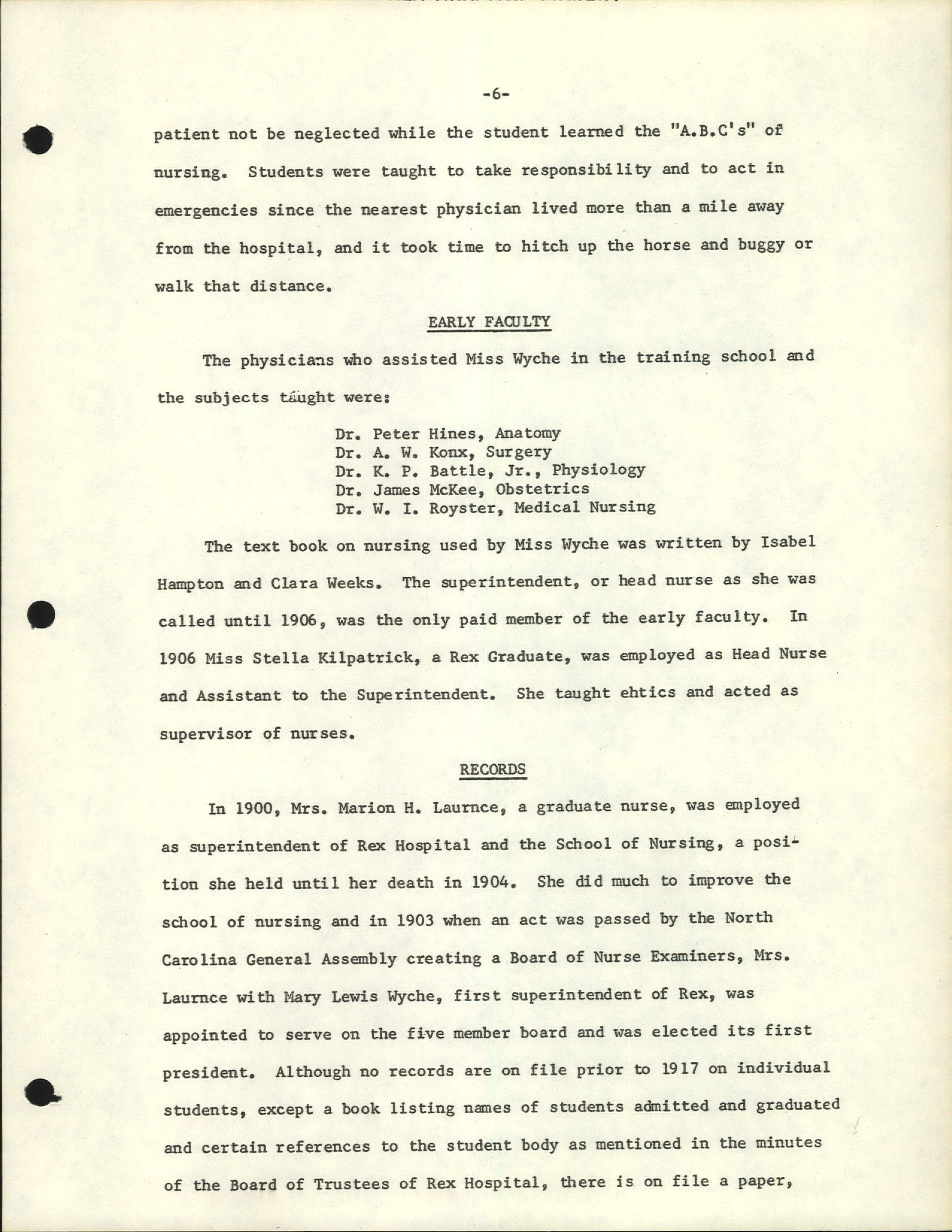 The History of Rex Hospital and The Rex Hospital School of Nursing