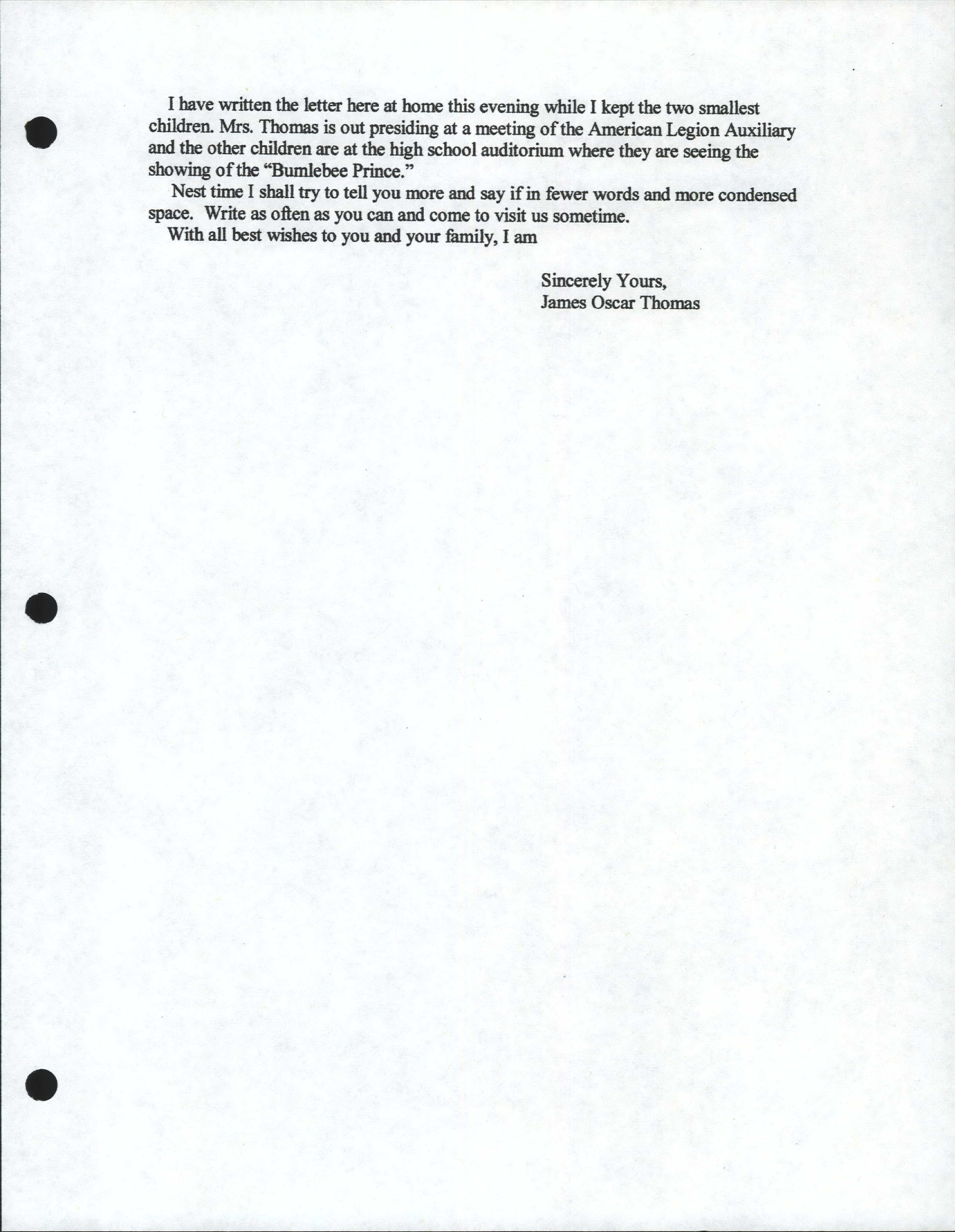 James Oscar Thomas Papers From the Files of J. Kenneth Thomas
