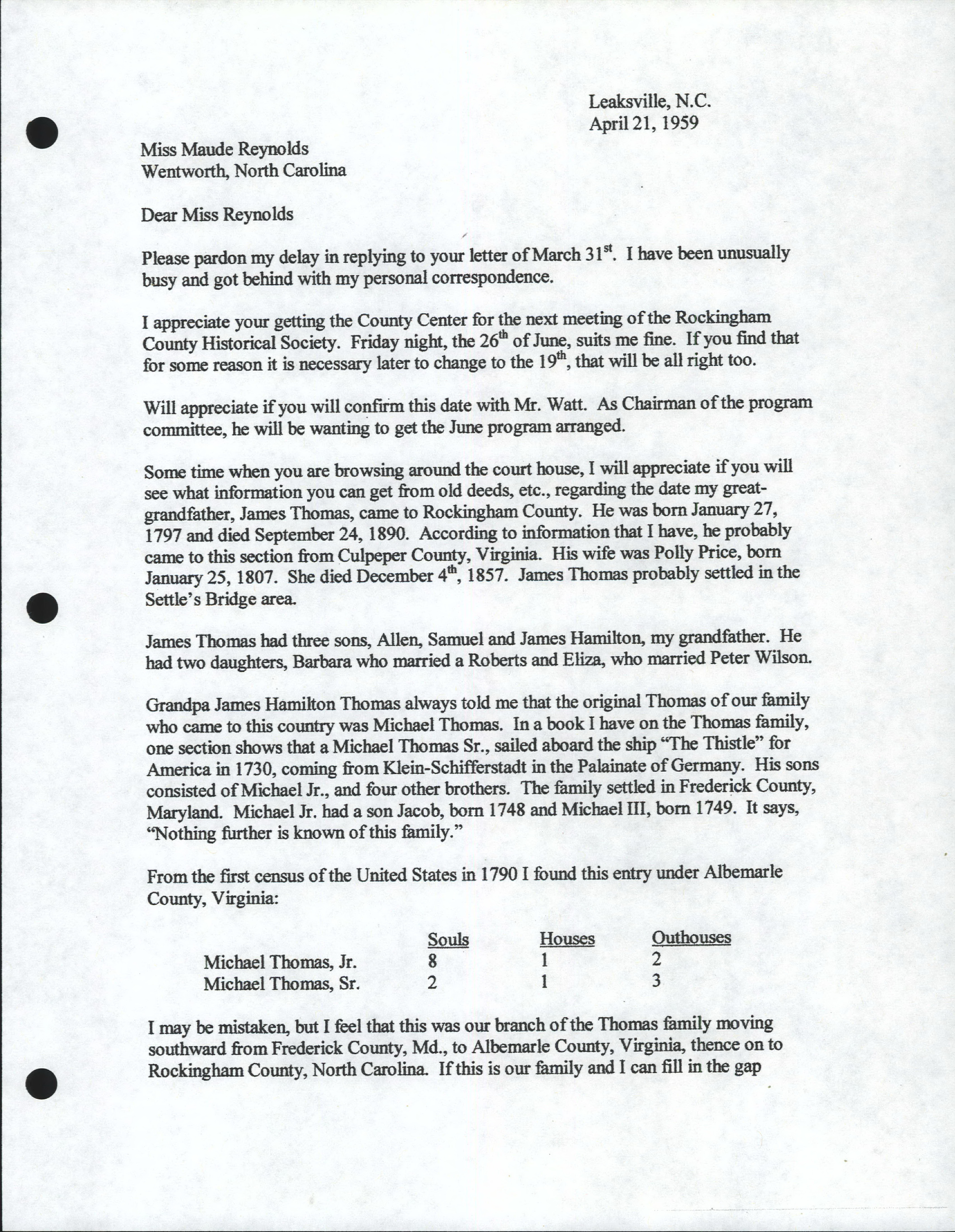 James Oscar Thomas Papers From the Files of J. Kenneth Thomas