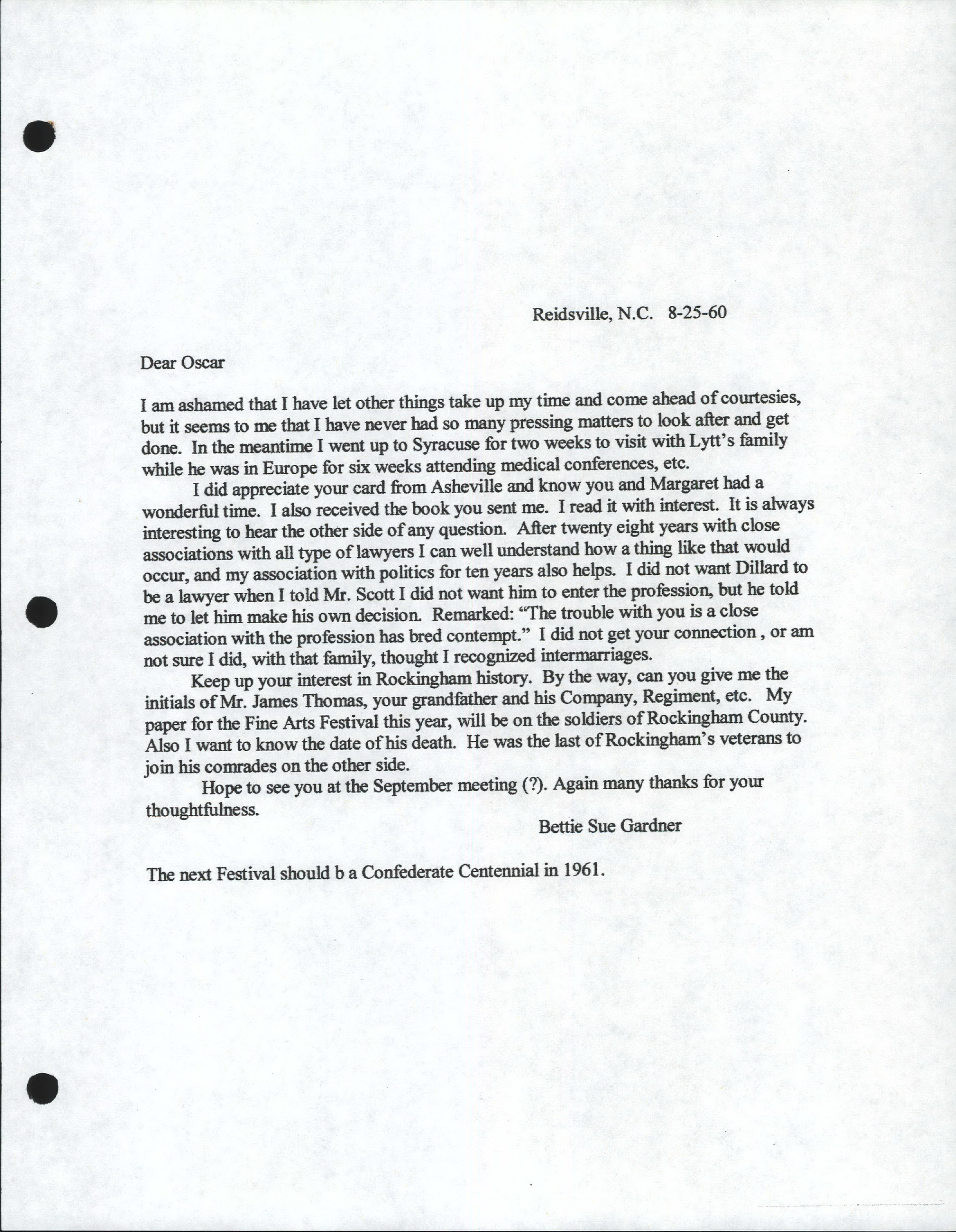 James Oscar Thomas Papers From the Files of J. Kenneth Thomas
