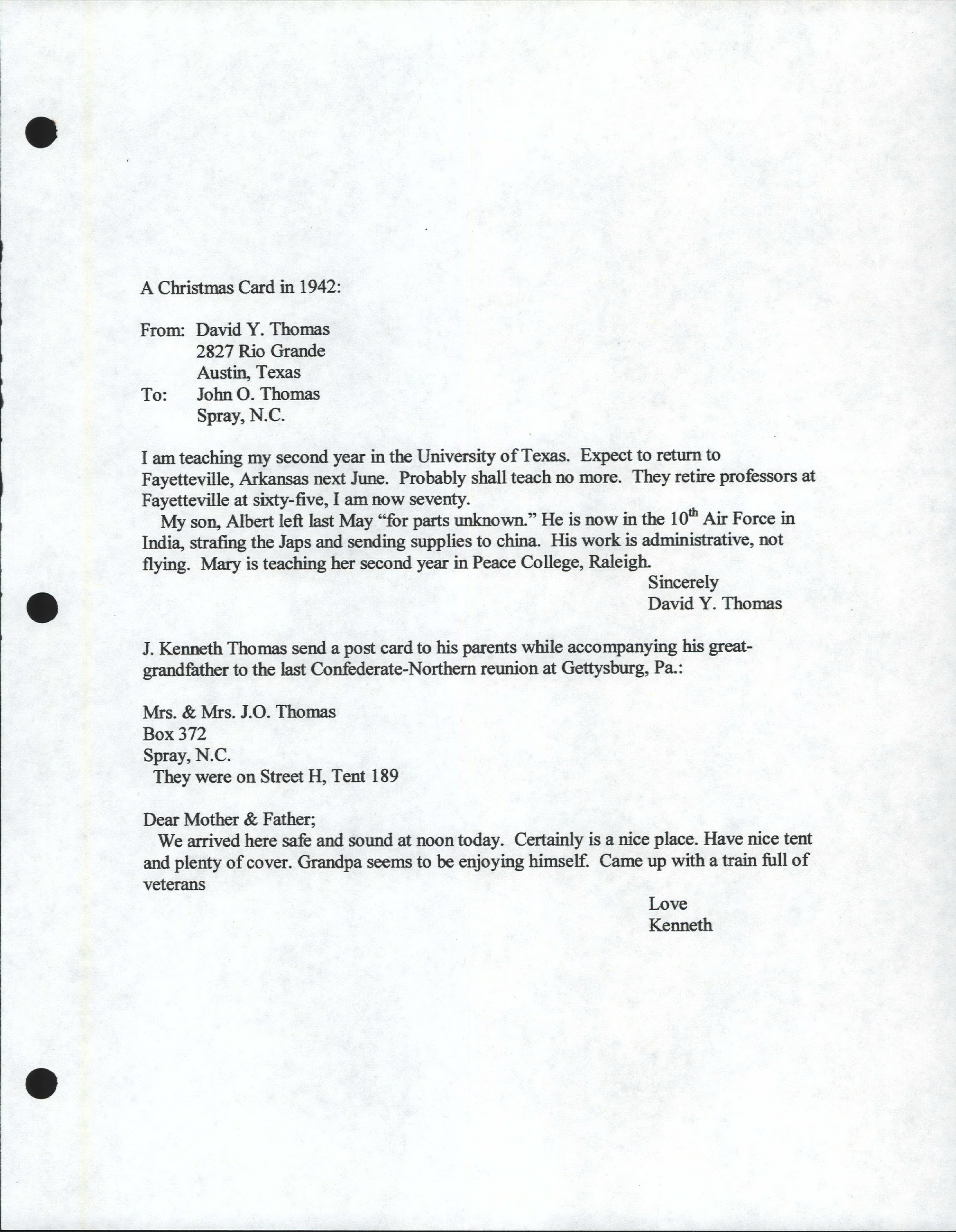 James Oscar Thomas Papers From the Files of J. Kenneth Thomas