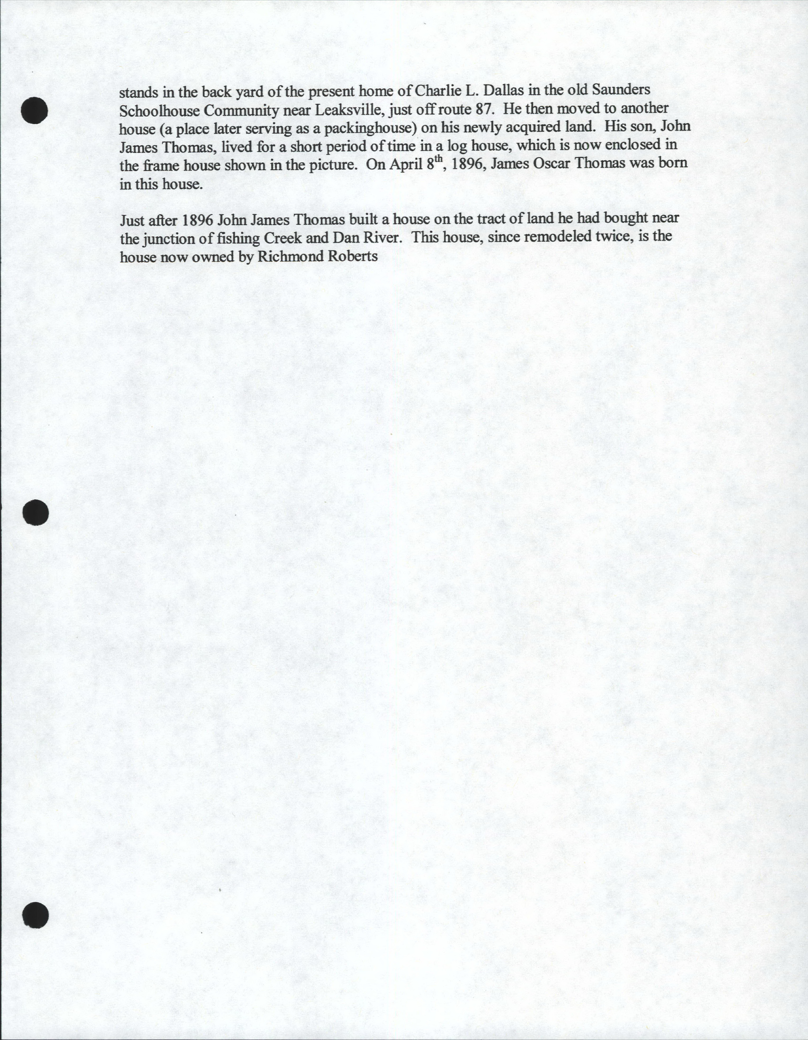 James Oscar Thomas Papers From the Files of J. Kenneth Thomas
