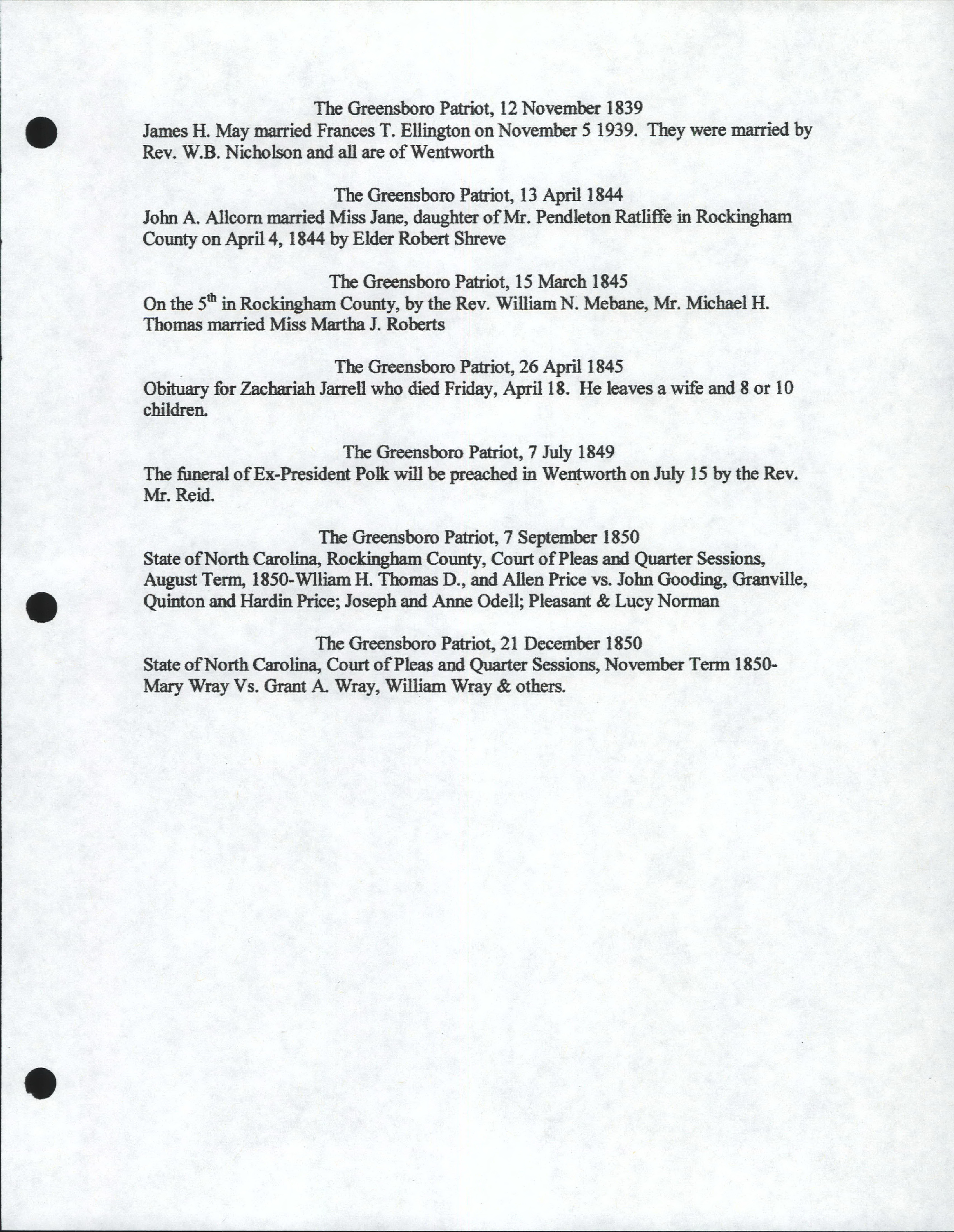 James Oscar Thomas Papers From the Files of J. Kenneth Thomas