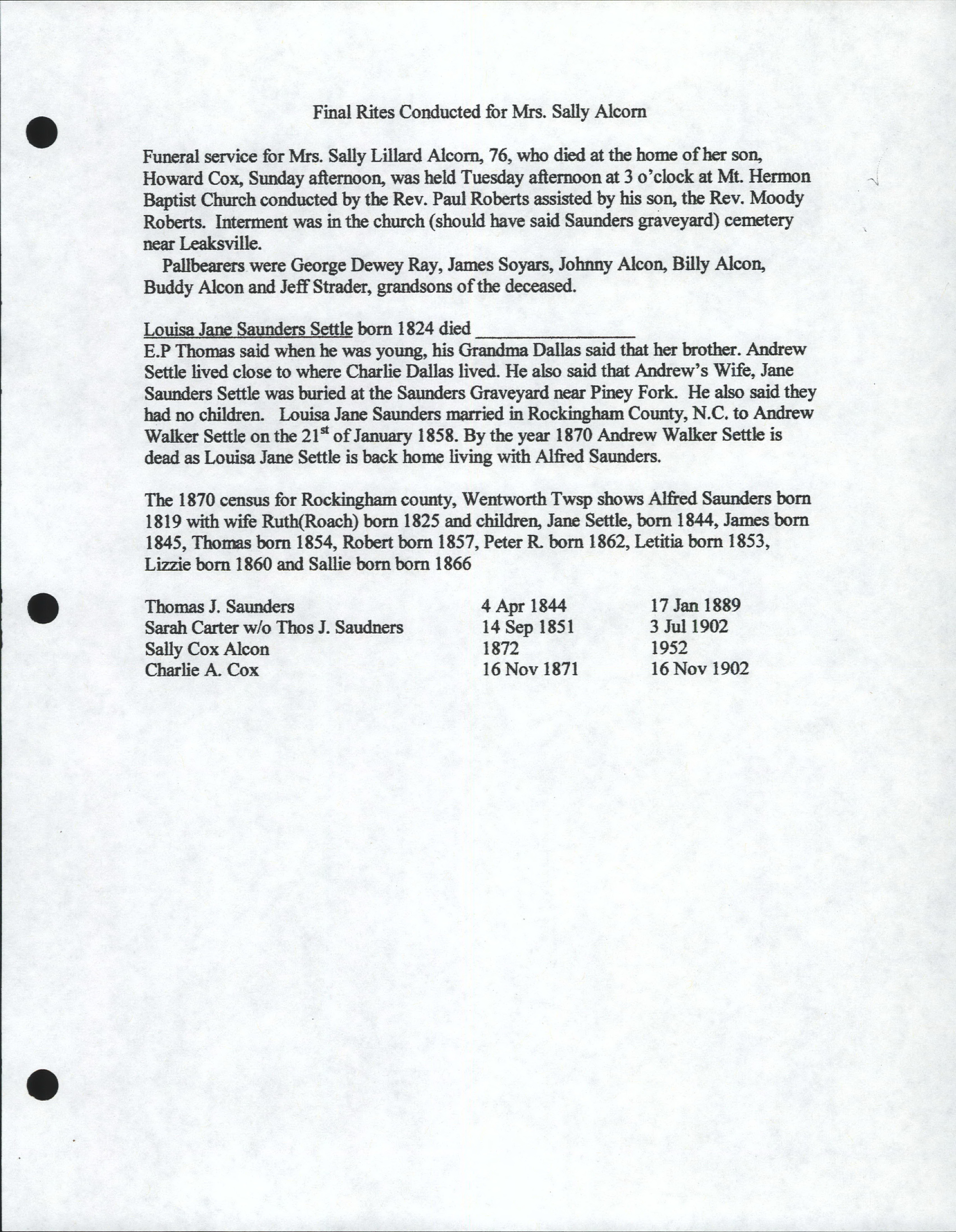 James Oscar Thomas Papers From the Files of J. Kenneth Thomas