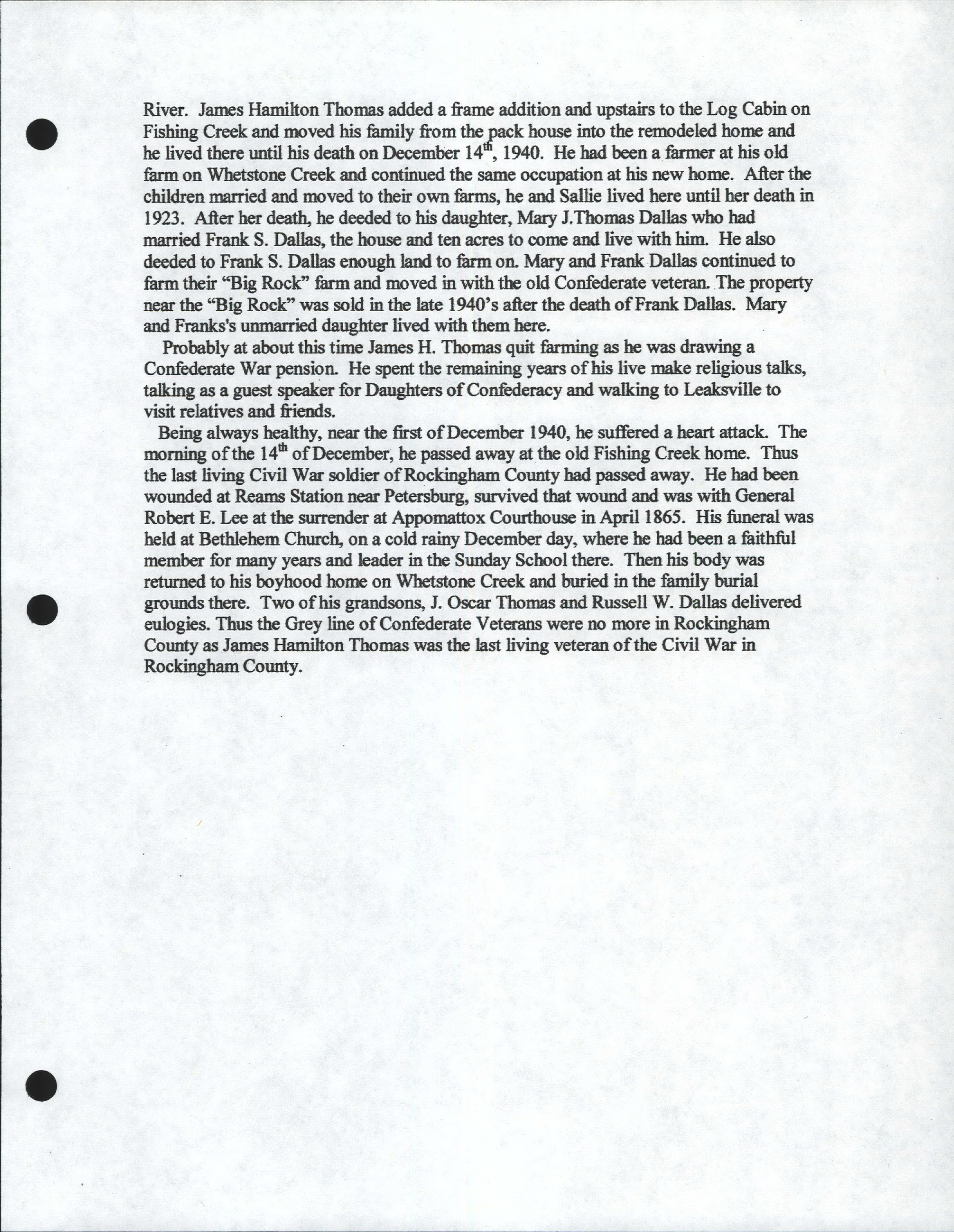 James Oscar Thomas Papers From the Files of J. Kenneth Thomas