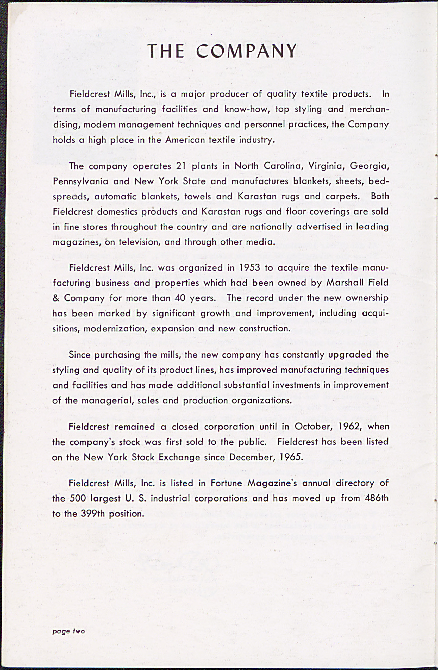 Facts About...Fieldcrest Mills