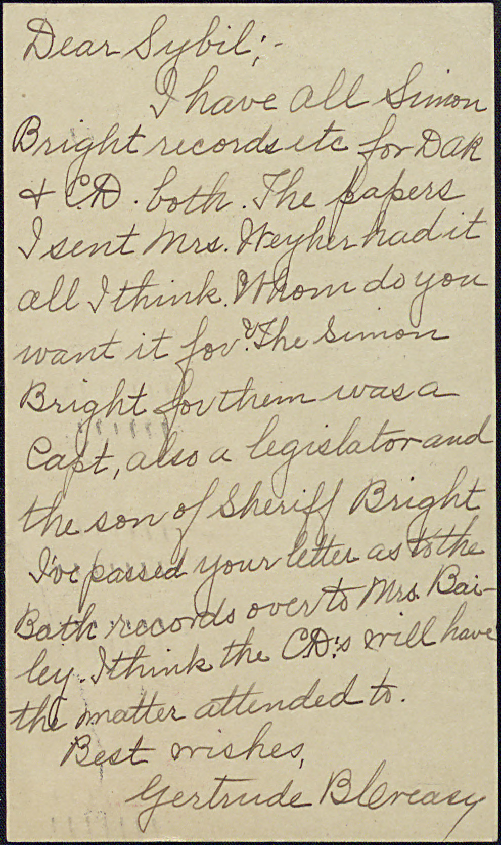 Bright Family Research Notes, from the Genealogy Files of the Sybil ...