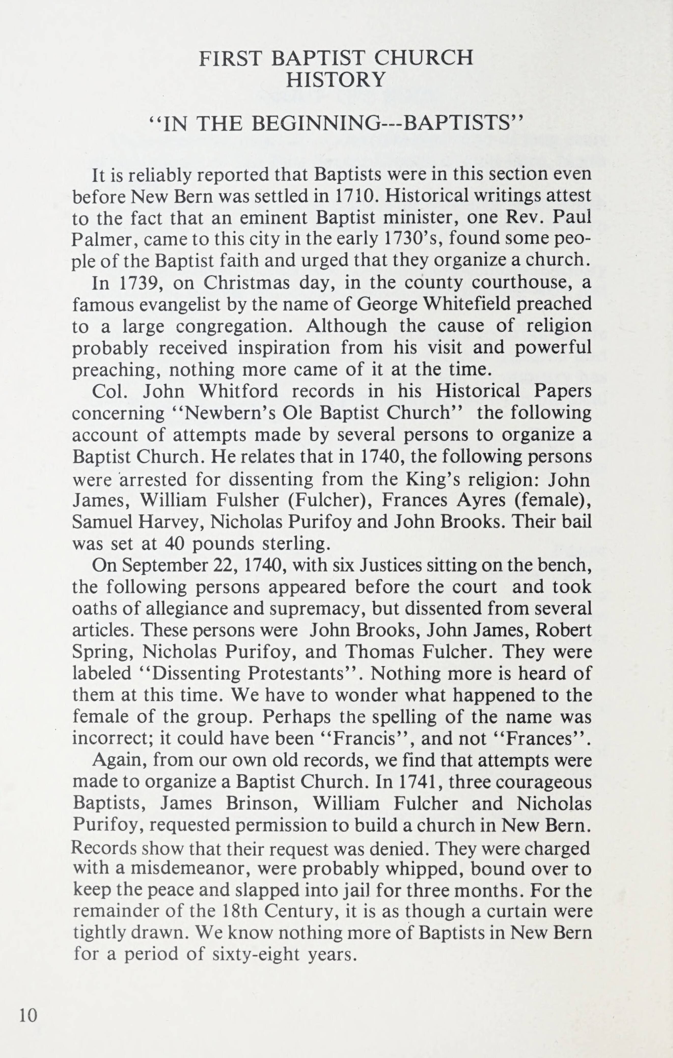 "In The Beginning---Baptists"!: History of the First Baptist Church ...