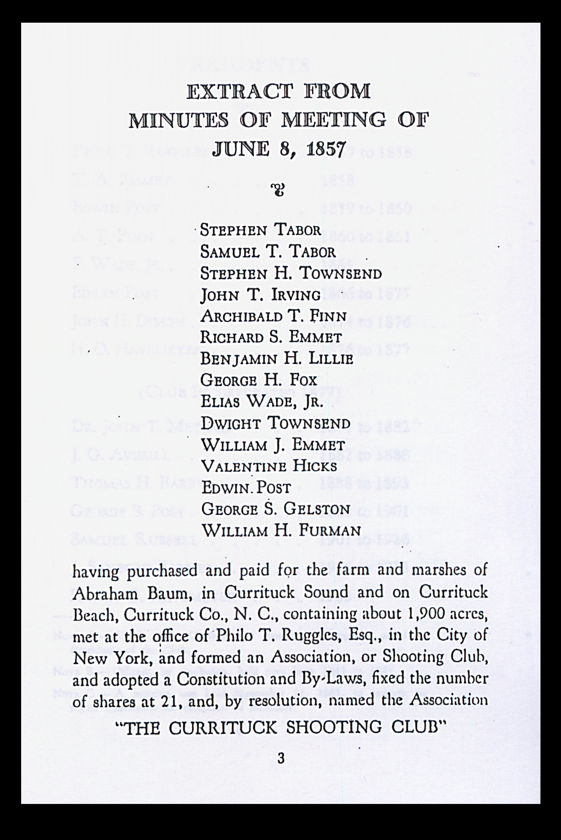 Statement of Mary Poyner Glines; Currituck Shooting Club Booklet ...