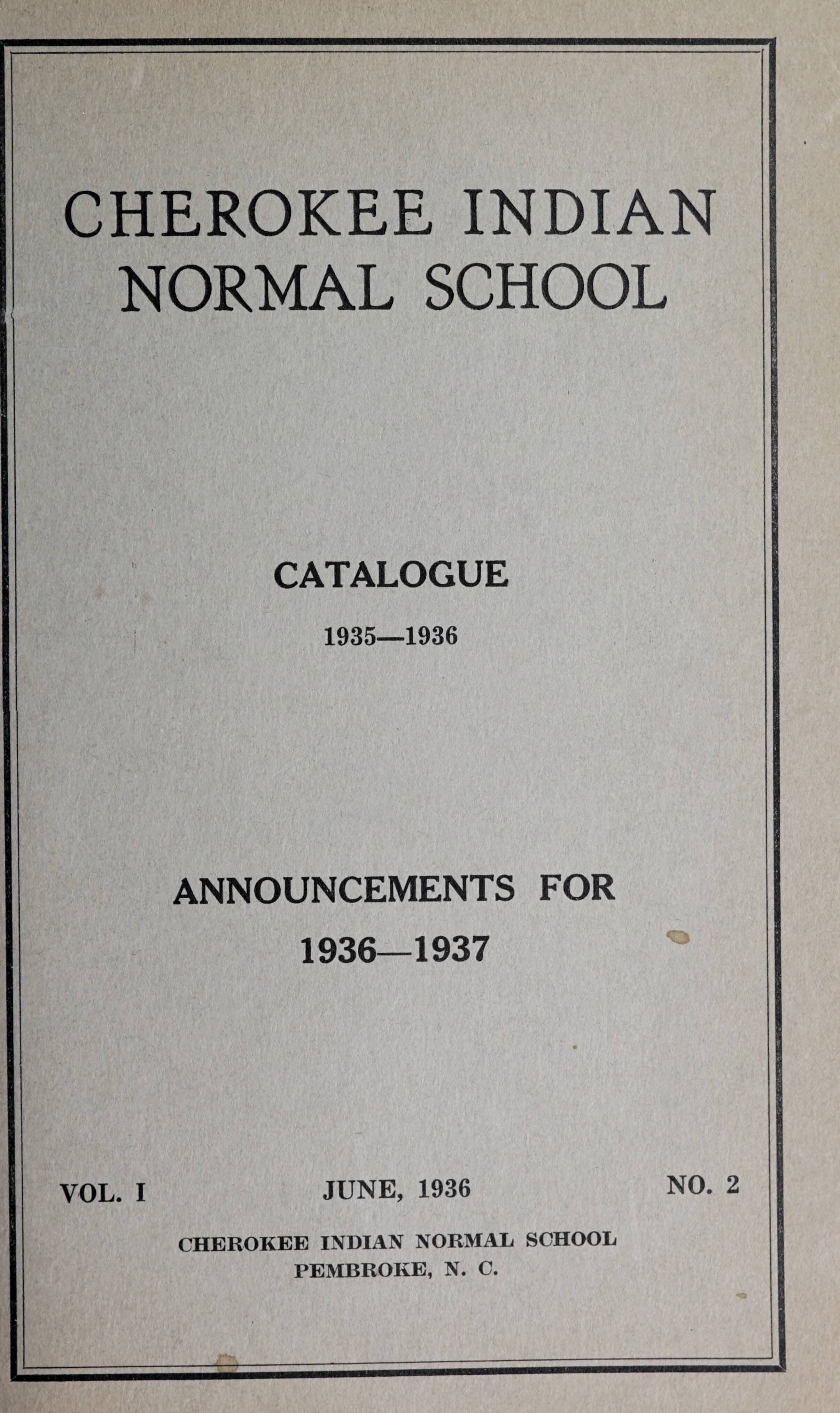 Catalogue of the Cherokee Indian Normal School [1936-1937]