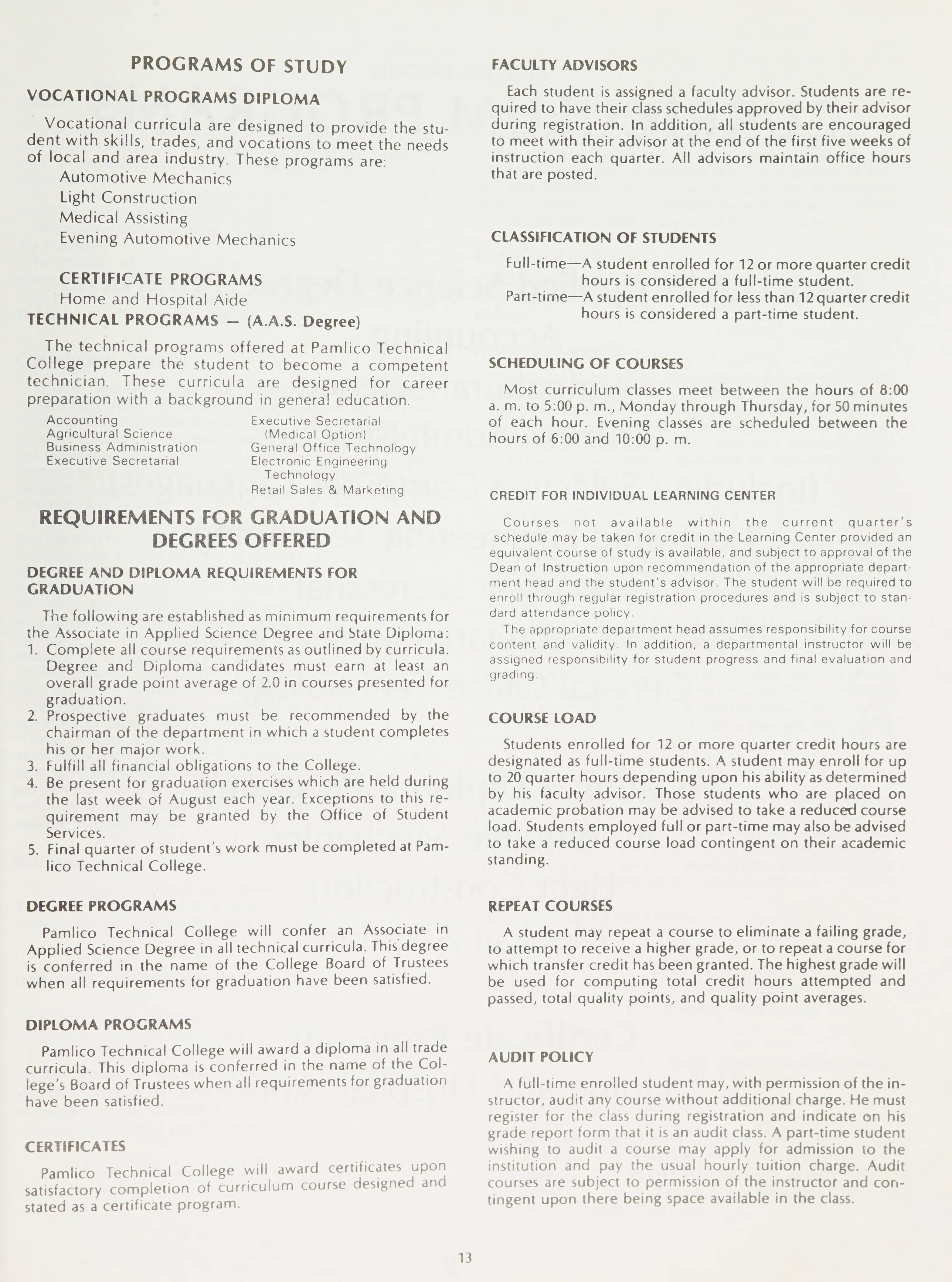 Pamlico Technical College General Catalog [1984-1985]