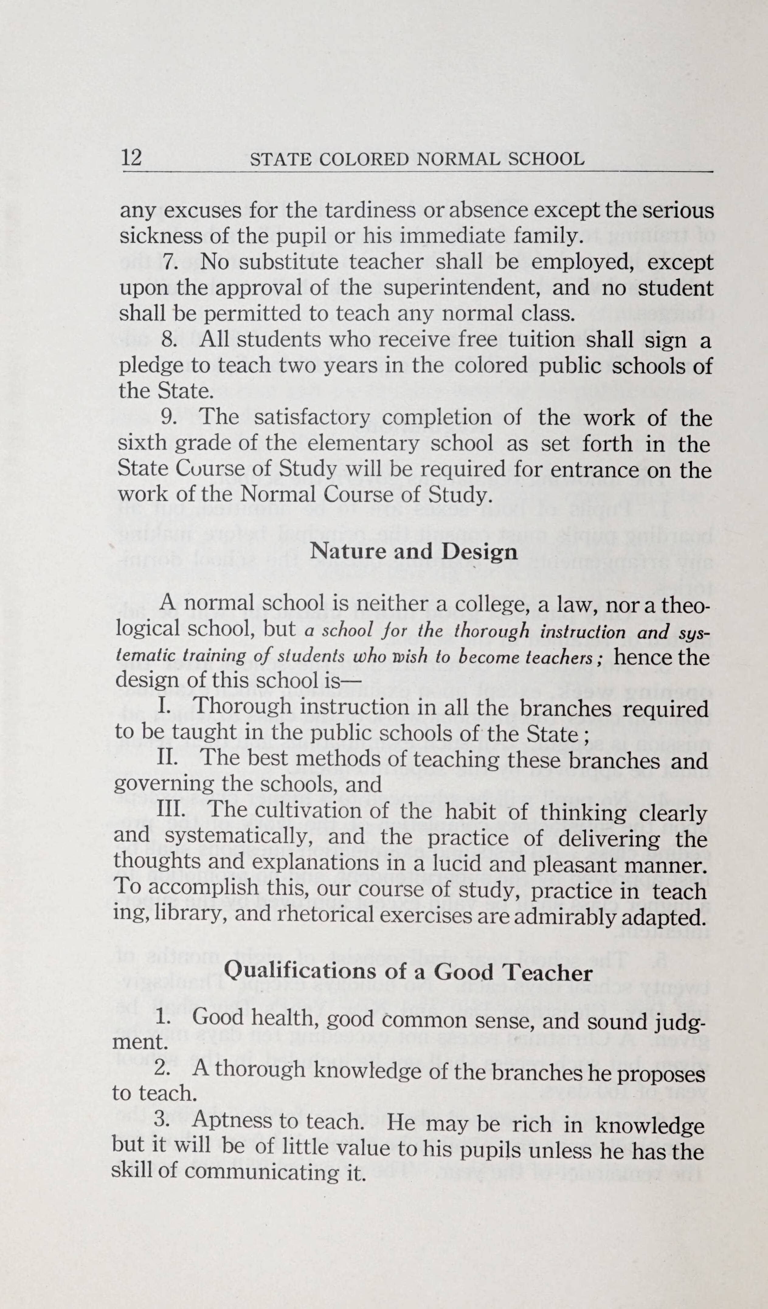 North Carolina State Colored Normal School Catalog [1911-1912]