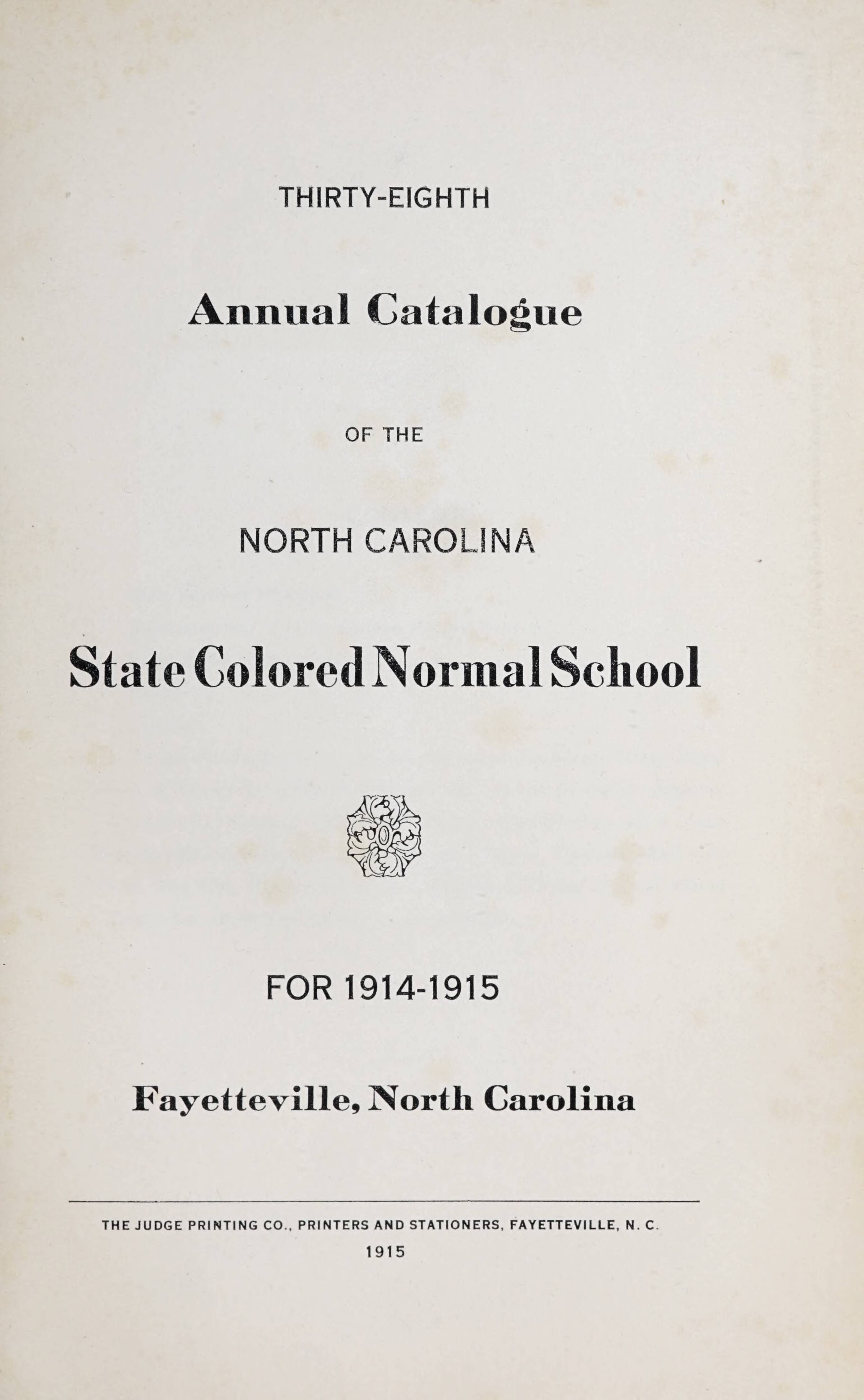 North Carolina State Colored Normal School Catalog [1914-1915]