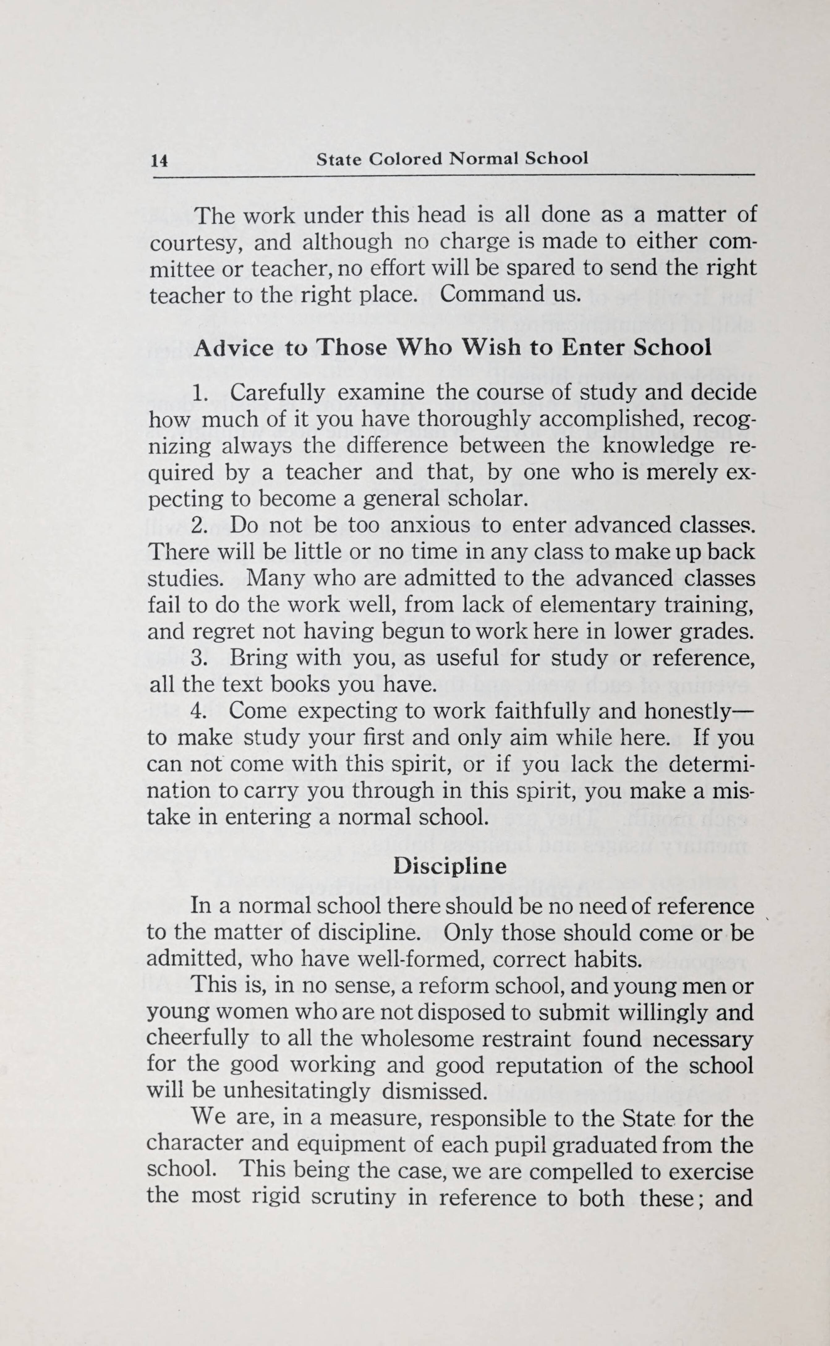 North Carolina State Colored Normal School Catalog [1914-1915]