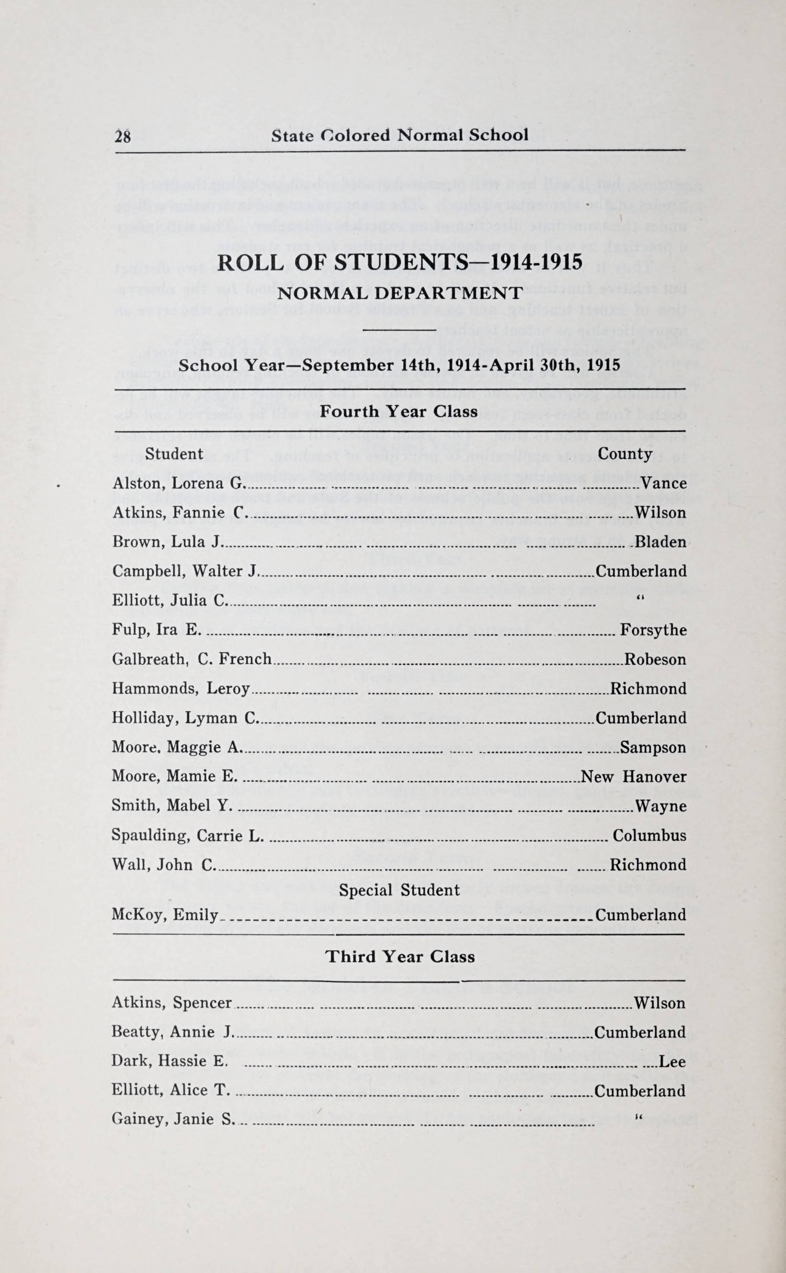 North Carolina State Colored Normal School Catalog [1914-1915]