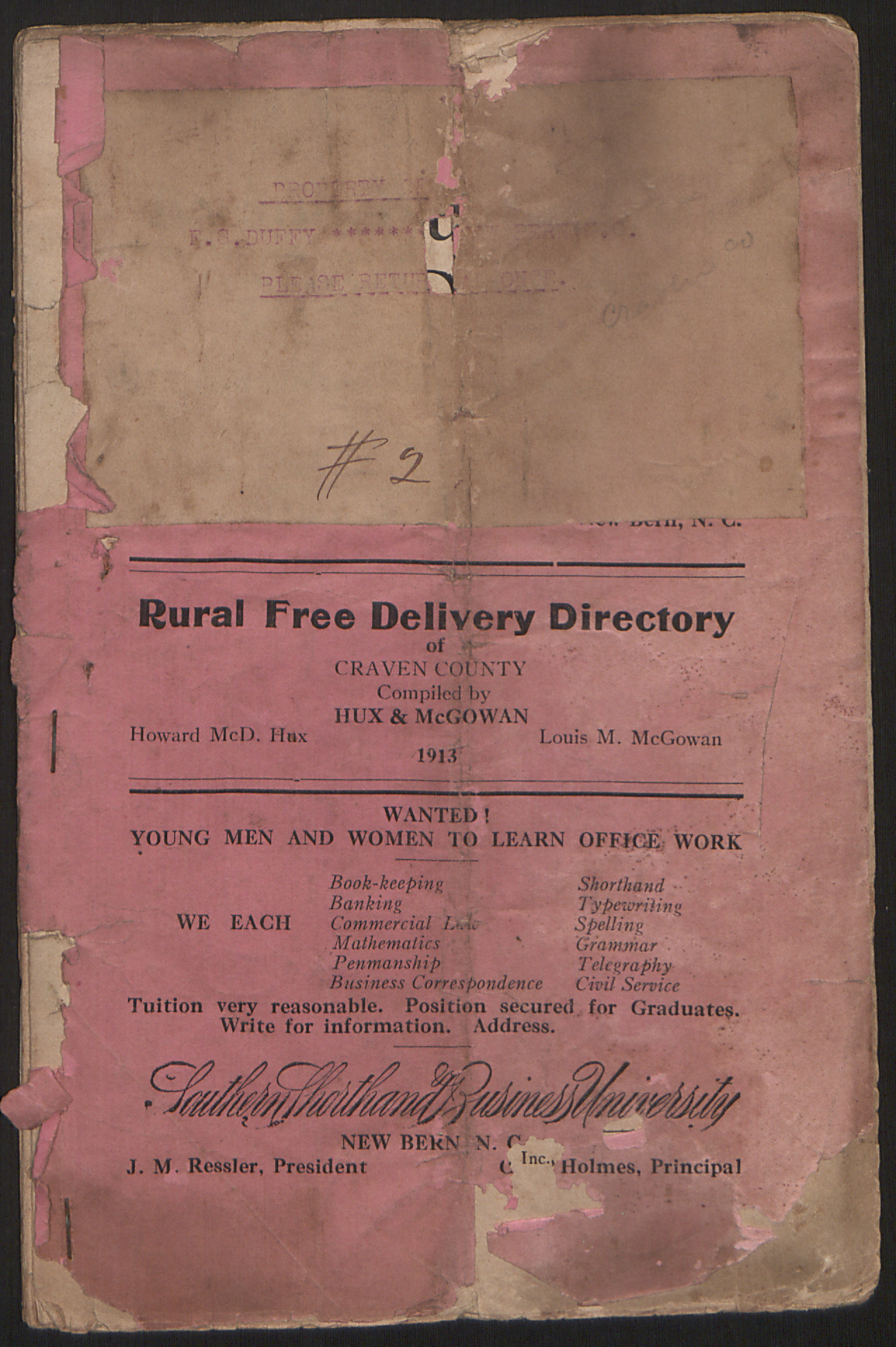 Rural Free Delivery Directory of Craven County [1913]