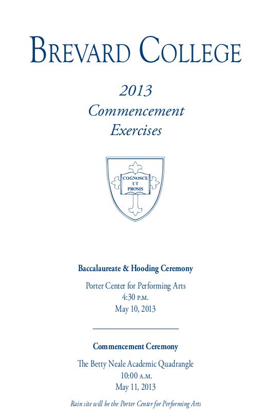 Brevard College Commencement Exercises Program [2013]