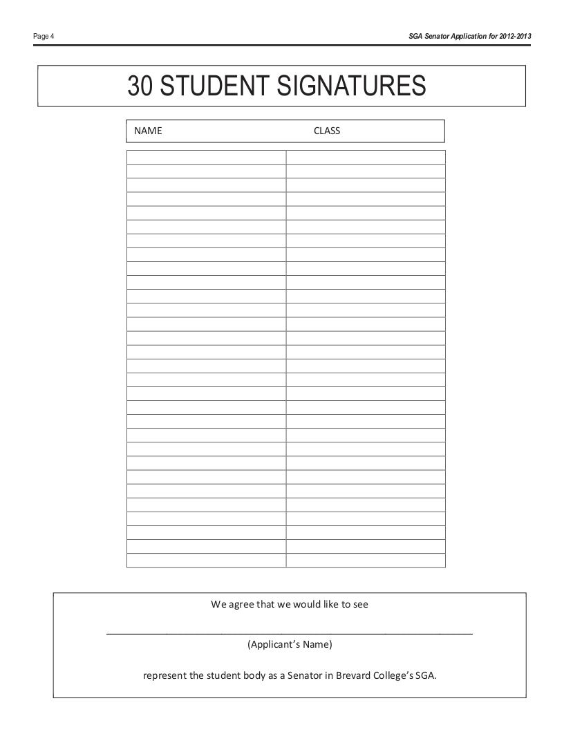 Brevard College Student Government Association Senator Application Form ...