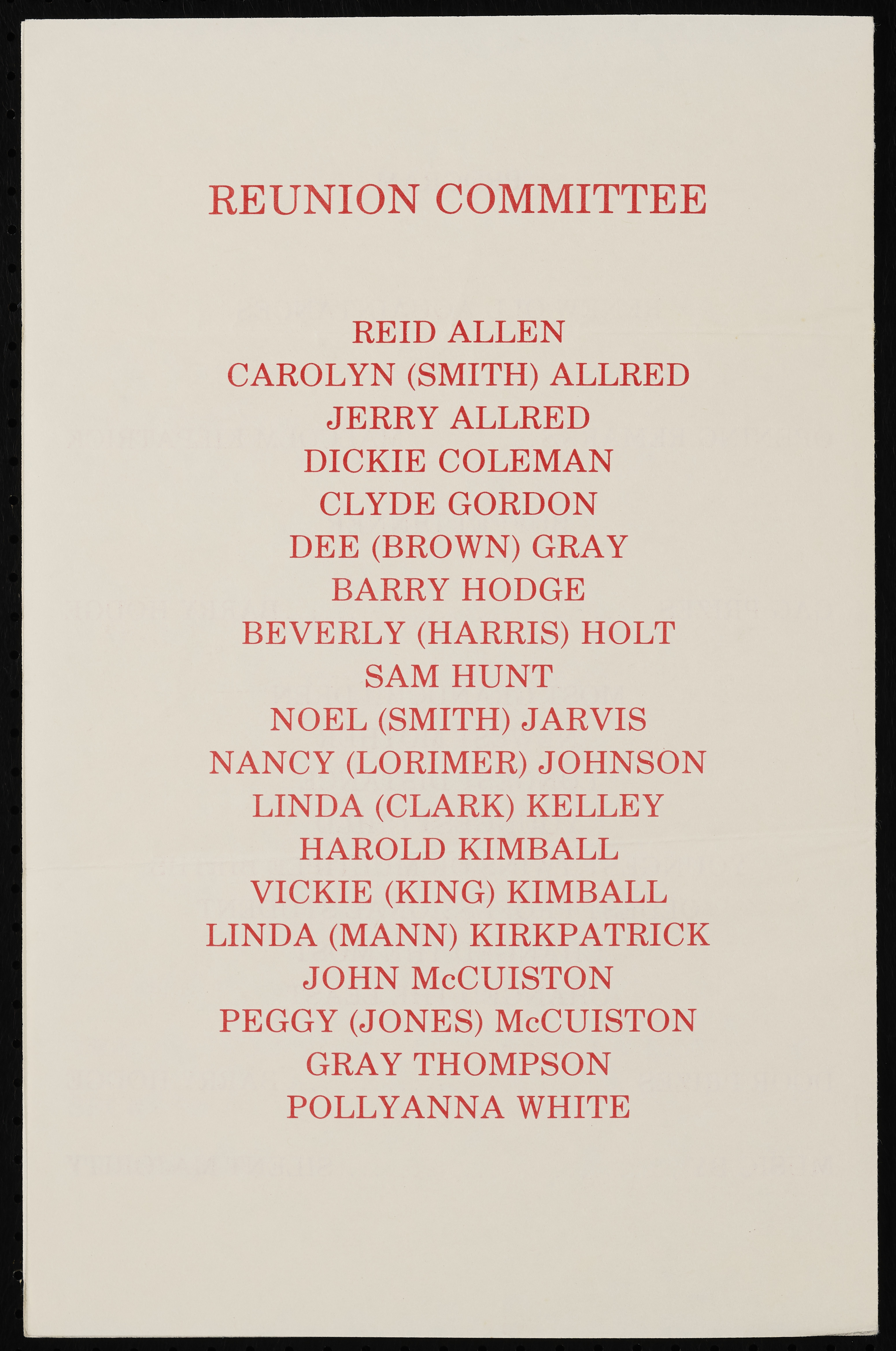 Walter M. Williams High School Class of 1959 20th Reunion Program