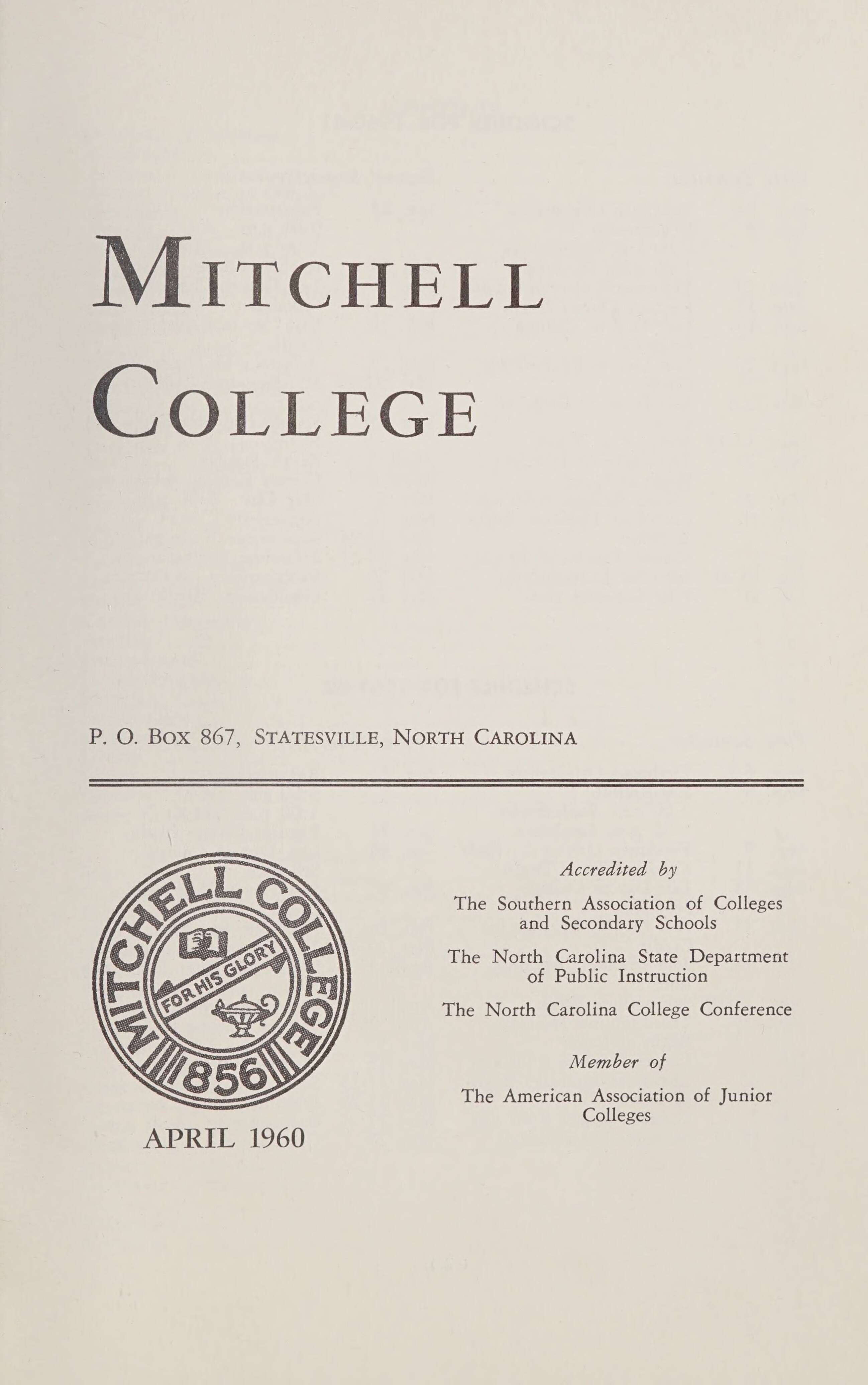 Mitchell College Catalog [1960-1961]