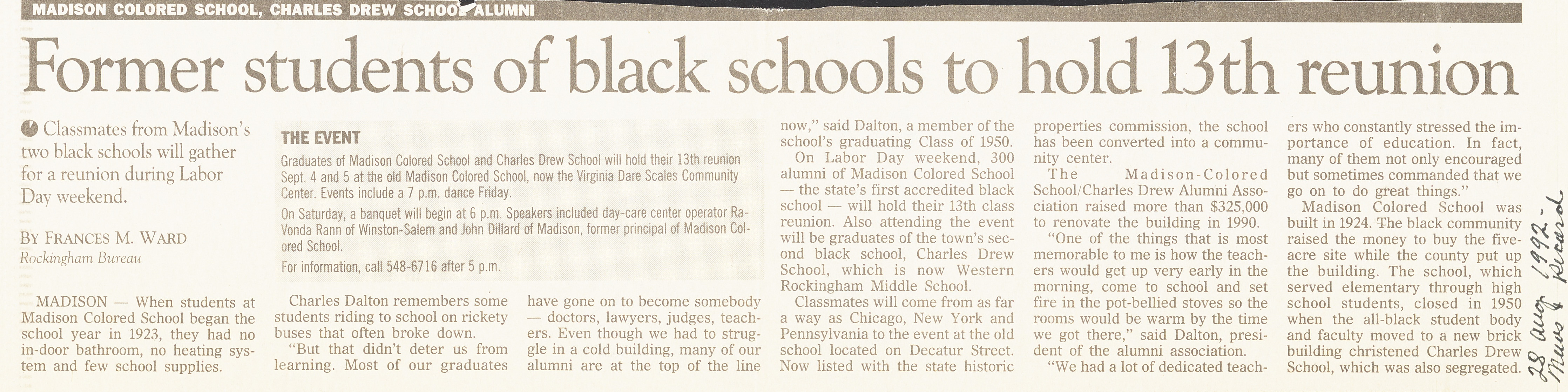 School Under Repair; Former Students of Black School Hold 13th Reunion