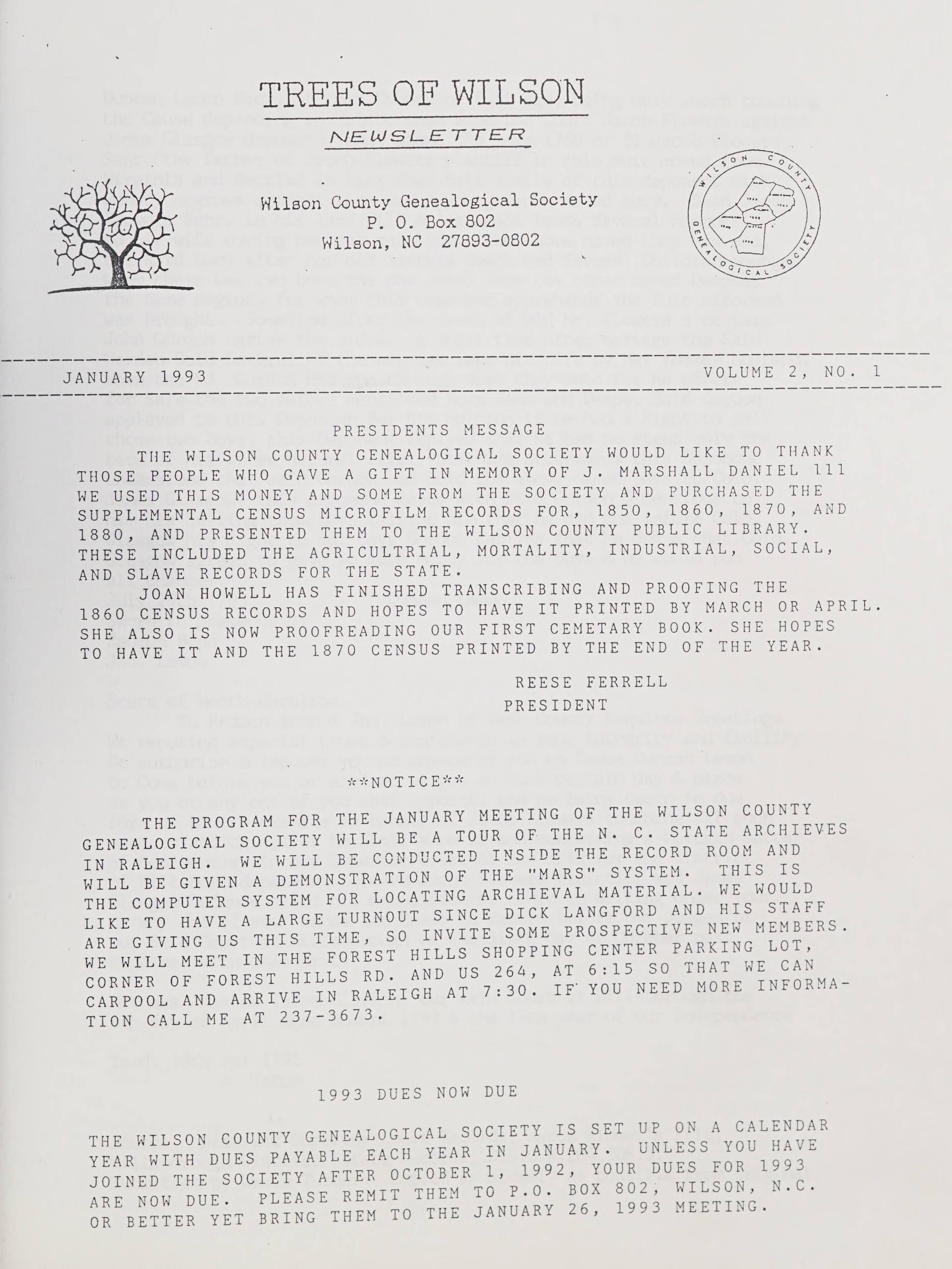 Trees of Wilson: The Newsletter of the Wilson County Genealogical ...