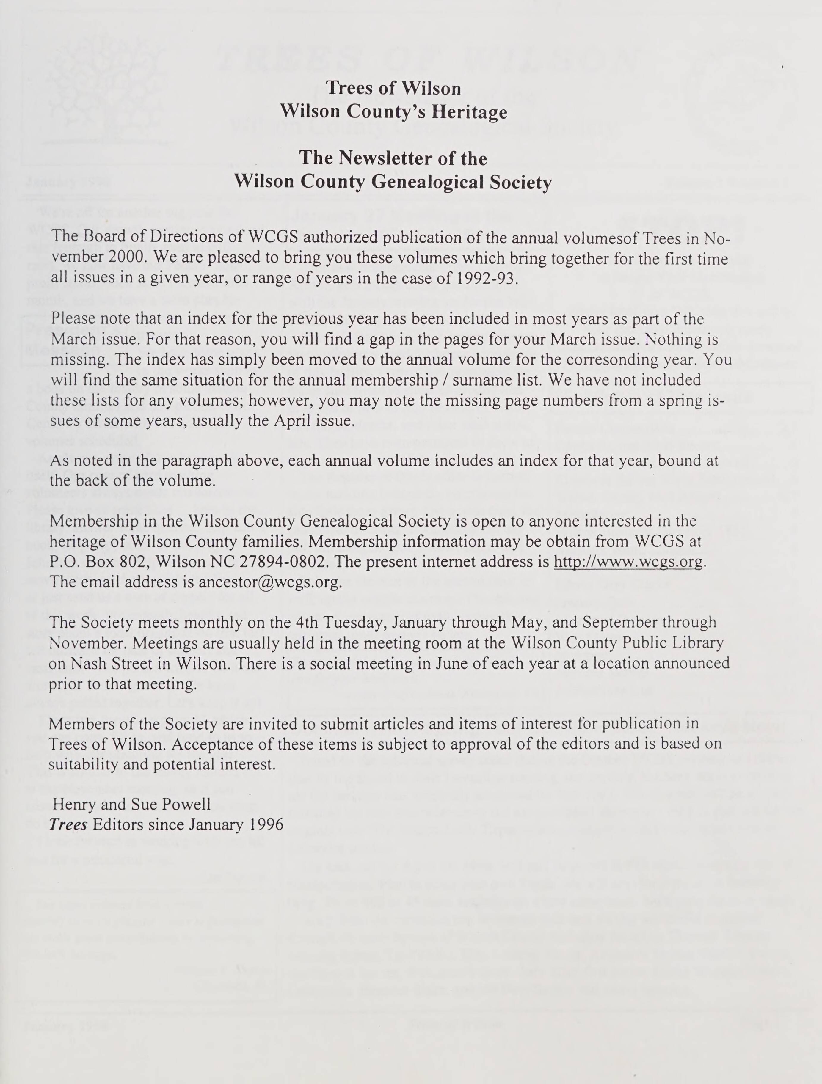 Trees of Wilson: The Newsletter of the Wilson County Genealogical ...