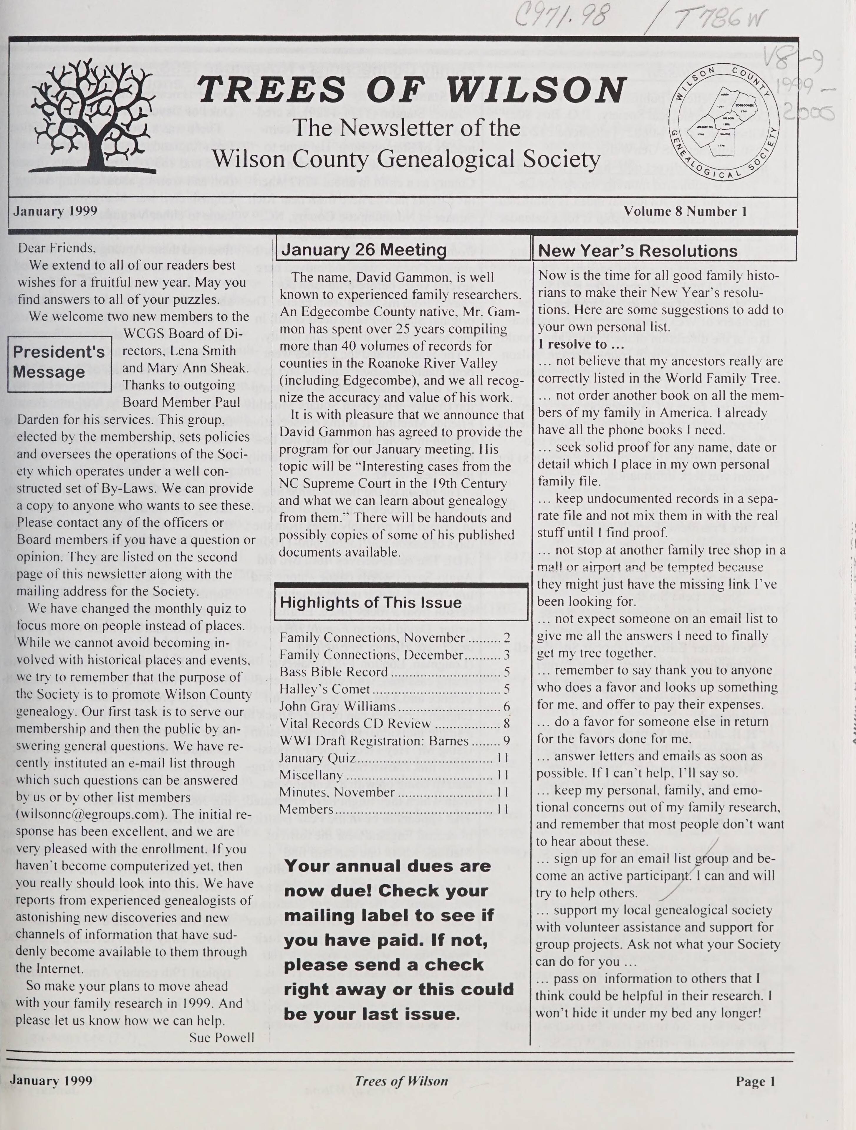 Trees of Wilson: The Newsletter of the Wilson County Genealogical ...