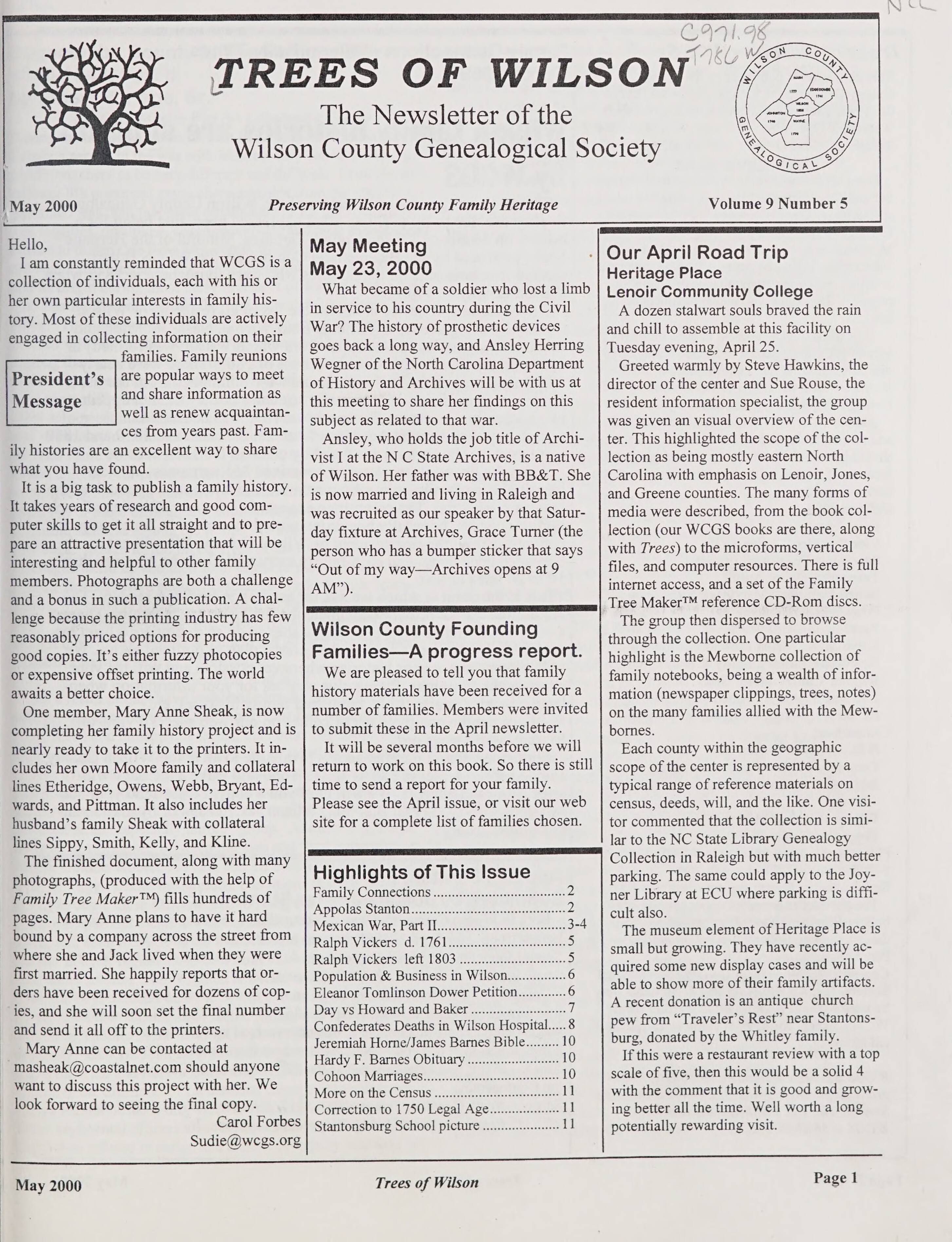 Trees of Wilson: The Newsletter of the Wilson County Genealogical ...