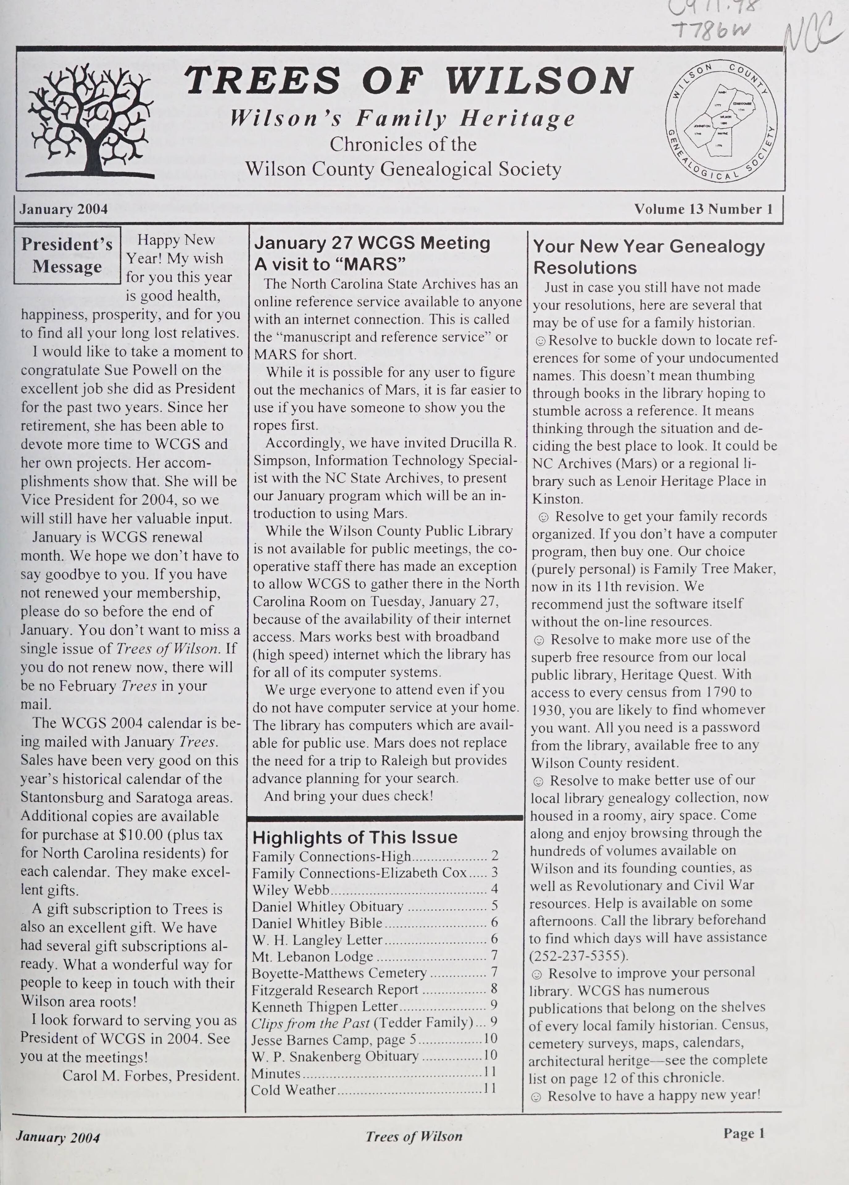 Trees of Wilson: The Newsletter of the Wilson County Genealogical ...