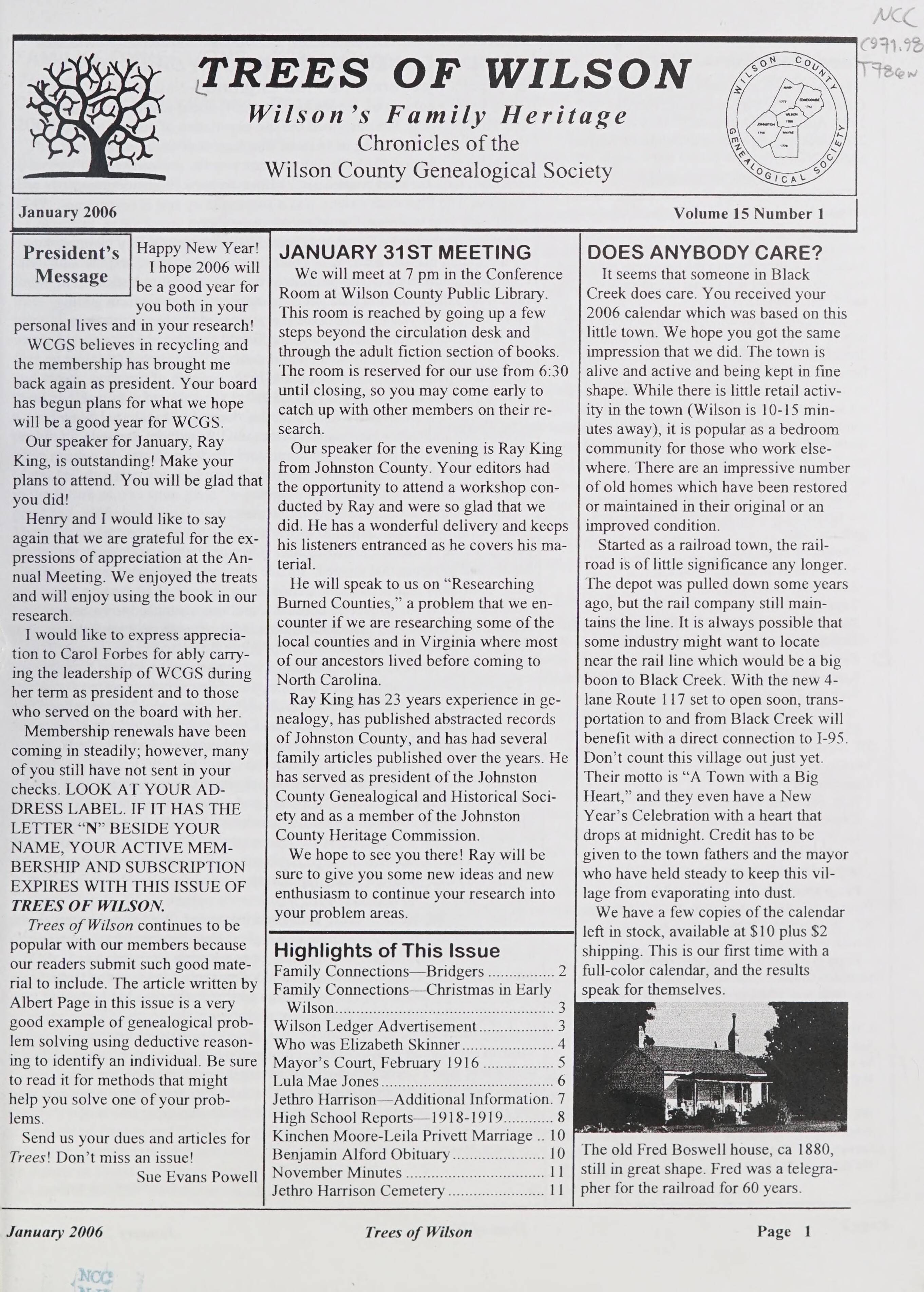 Trees of Wilson: The Newsletter of the Wilson County Genealogical ...