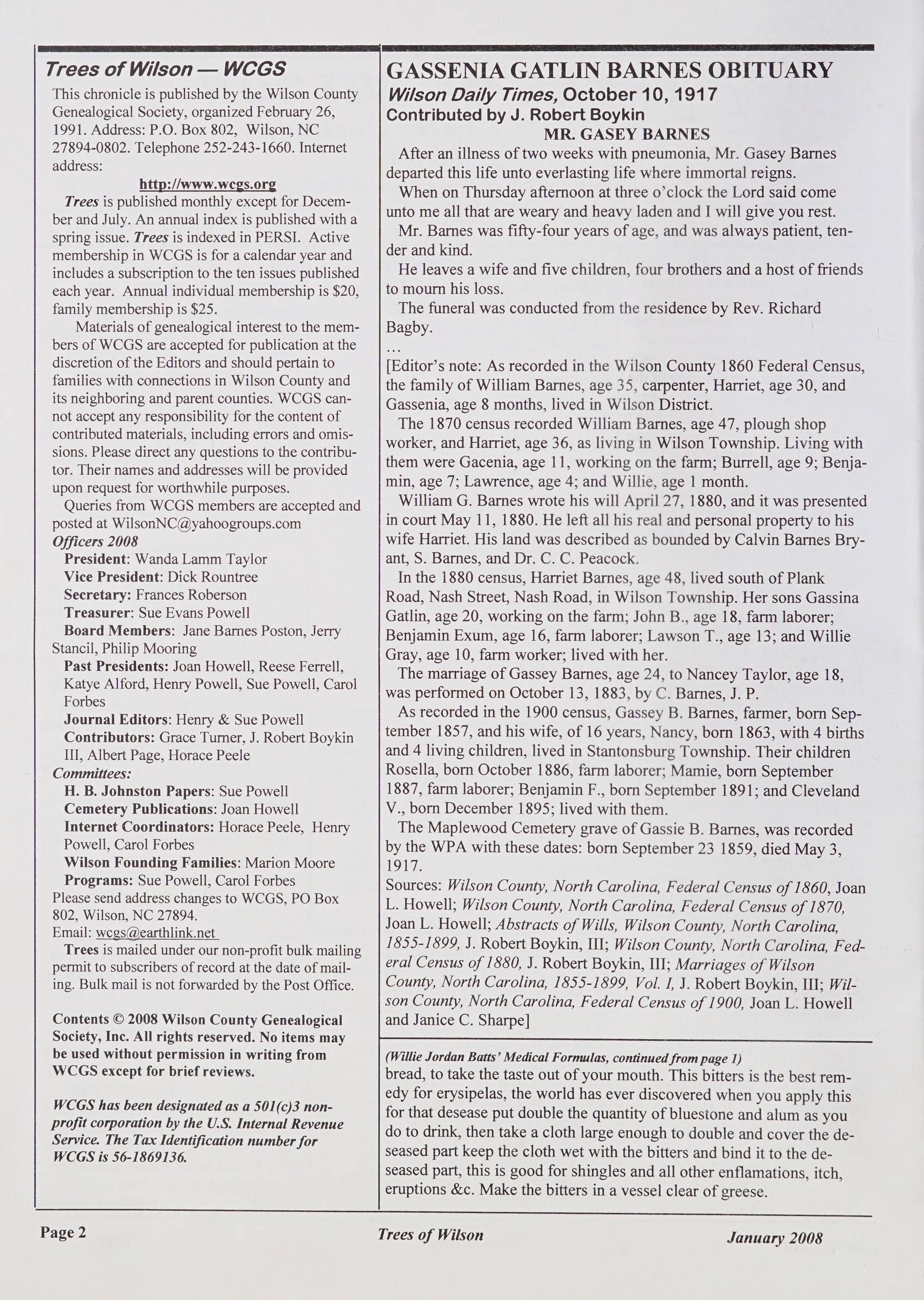 Trees of Wilson: The Newsletter of the Wilson County Genealogical ...