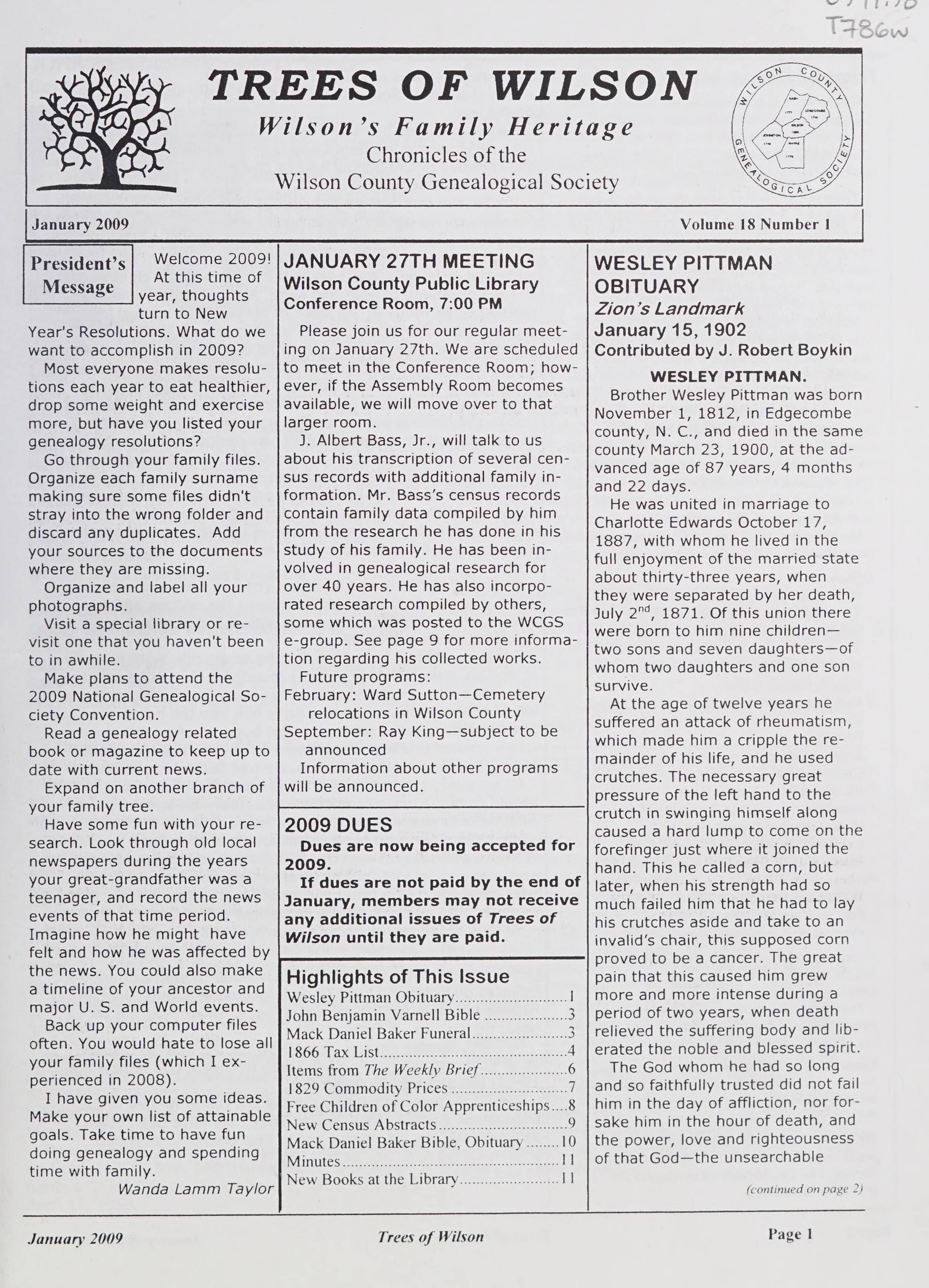 Trees of Wilson: The Newsletter of the Wilson County Genealogical ...
