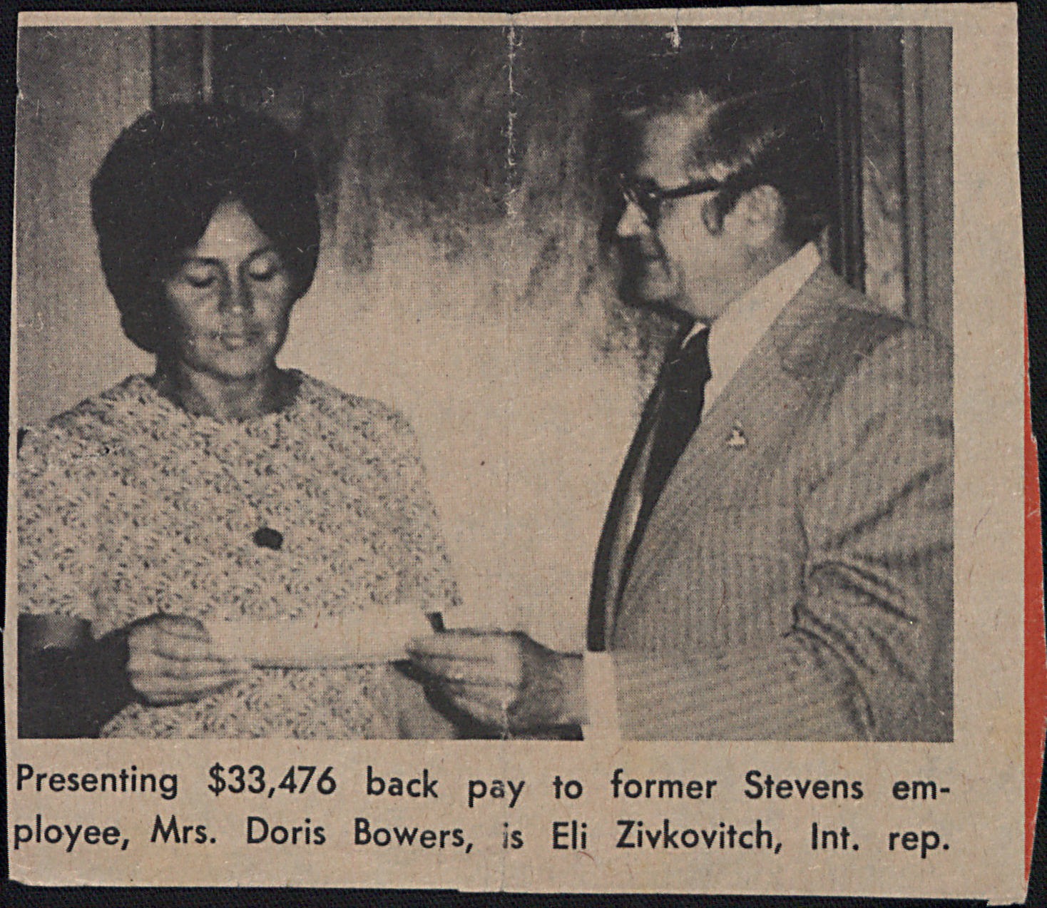 Presenting Mrs. Doris Bowers with Back Pay