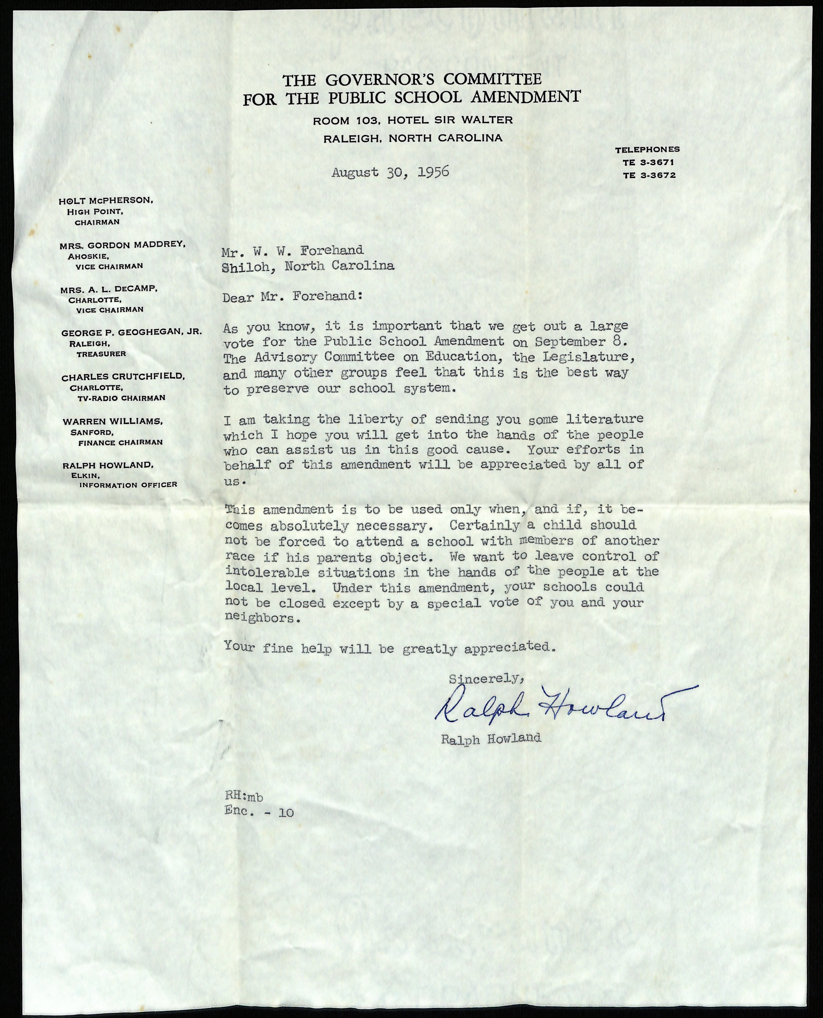 Letter from the Governor's Committee for the Public School Amendment to ...