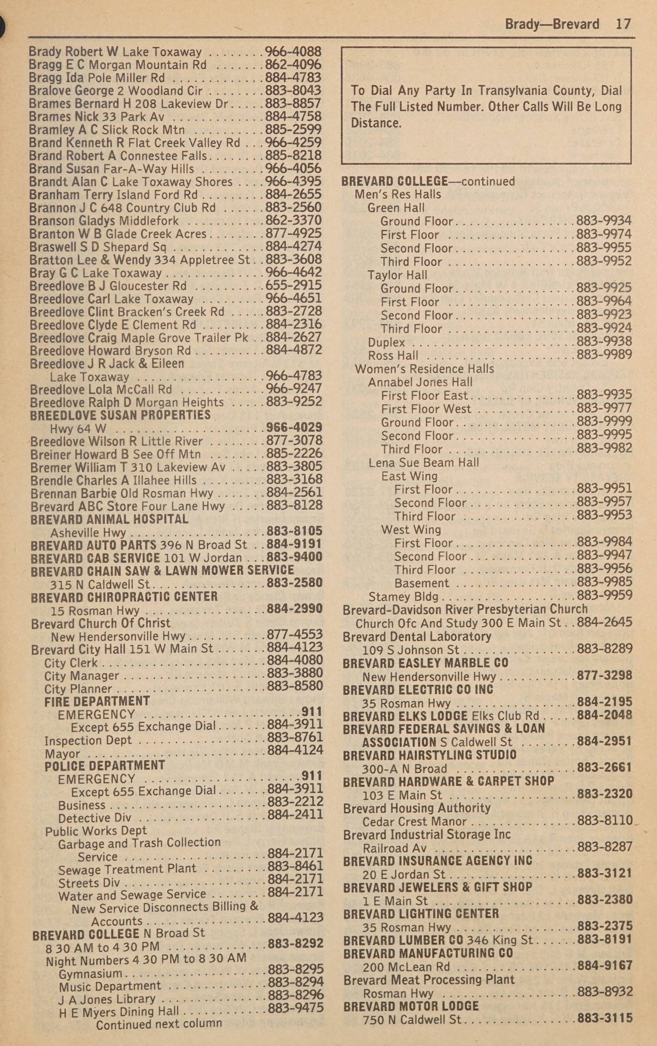 Telephone Directory of Transylvania County, N.C. [January 1981]