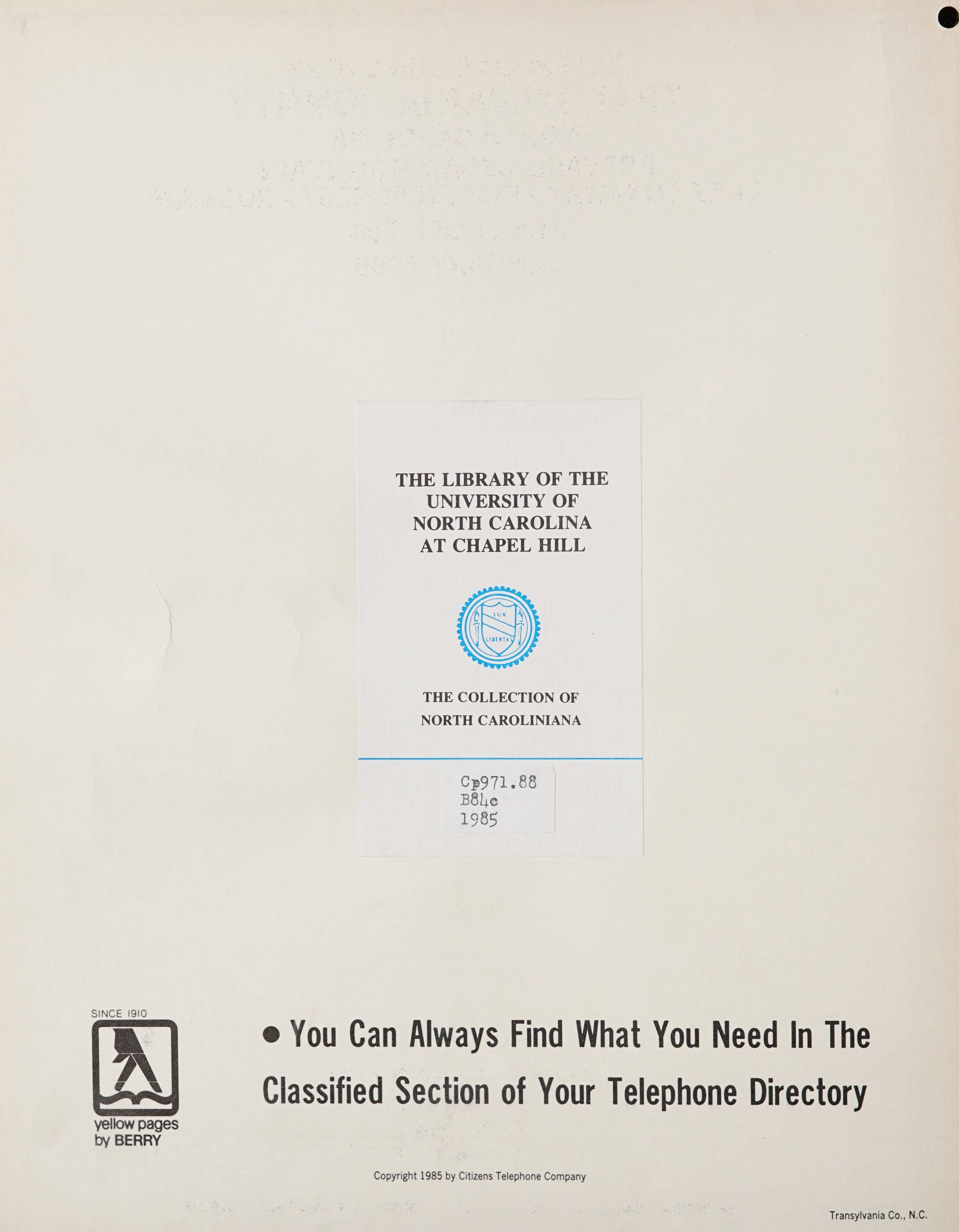 Telephone Directory of Transylvania County, N.C. [January 1985]
