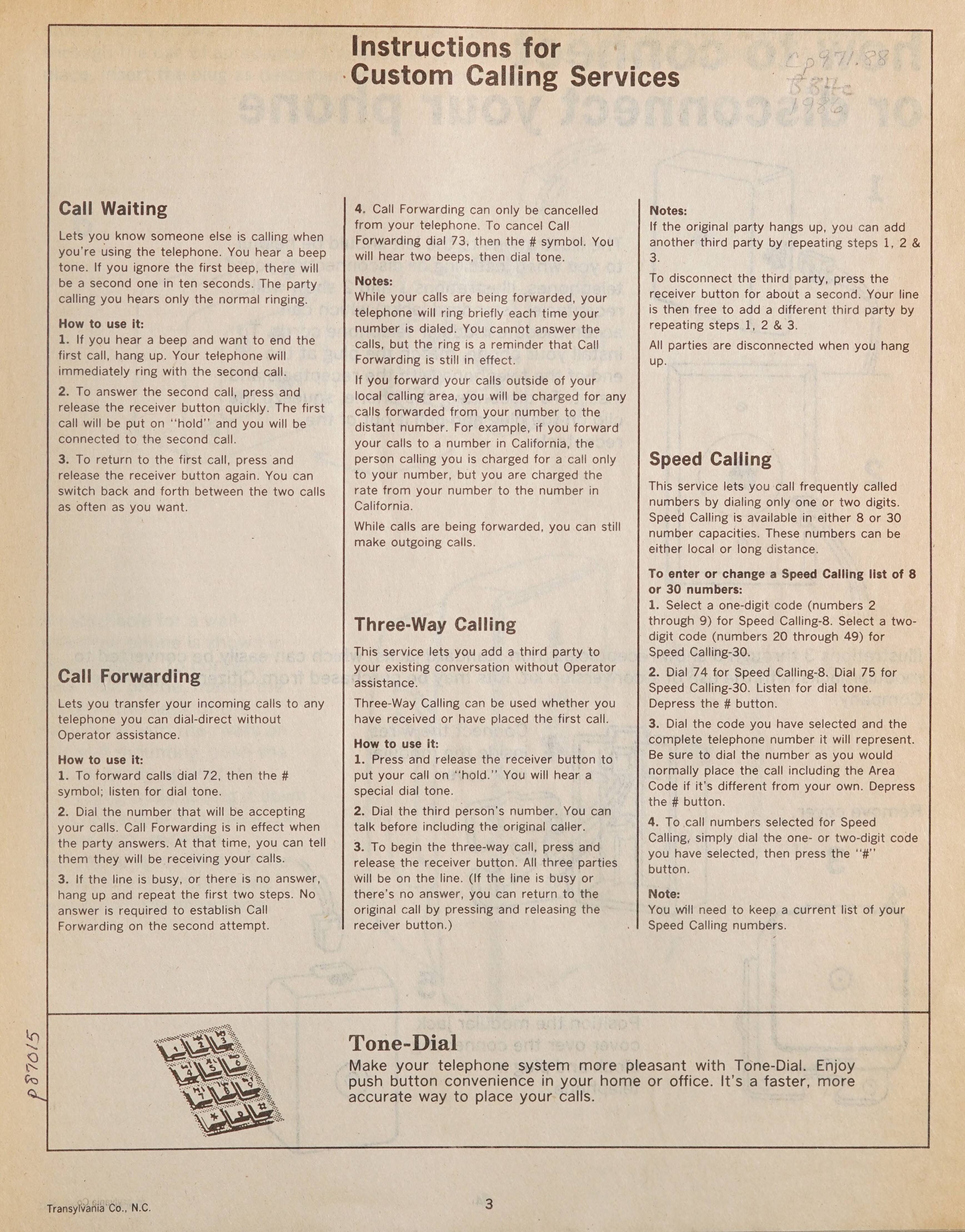 Telephone Directory of Transylvania County, N.C. [January 1986]