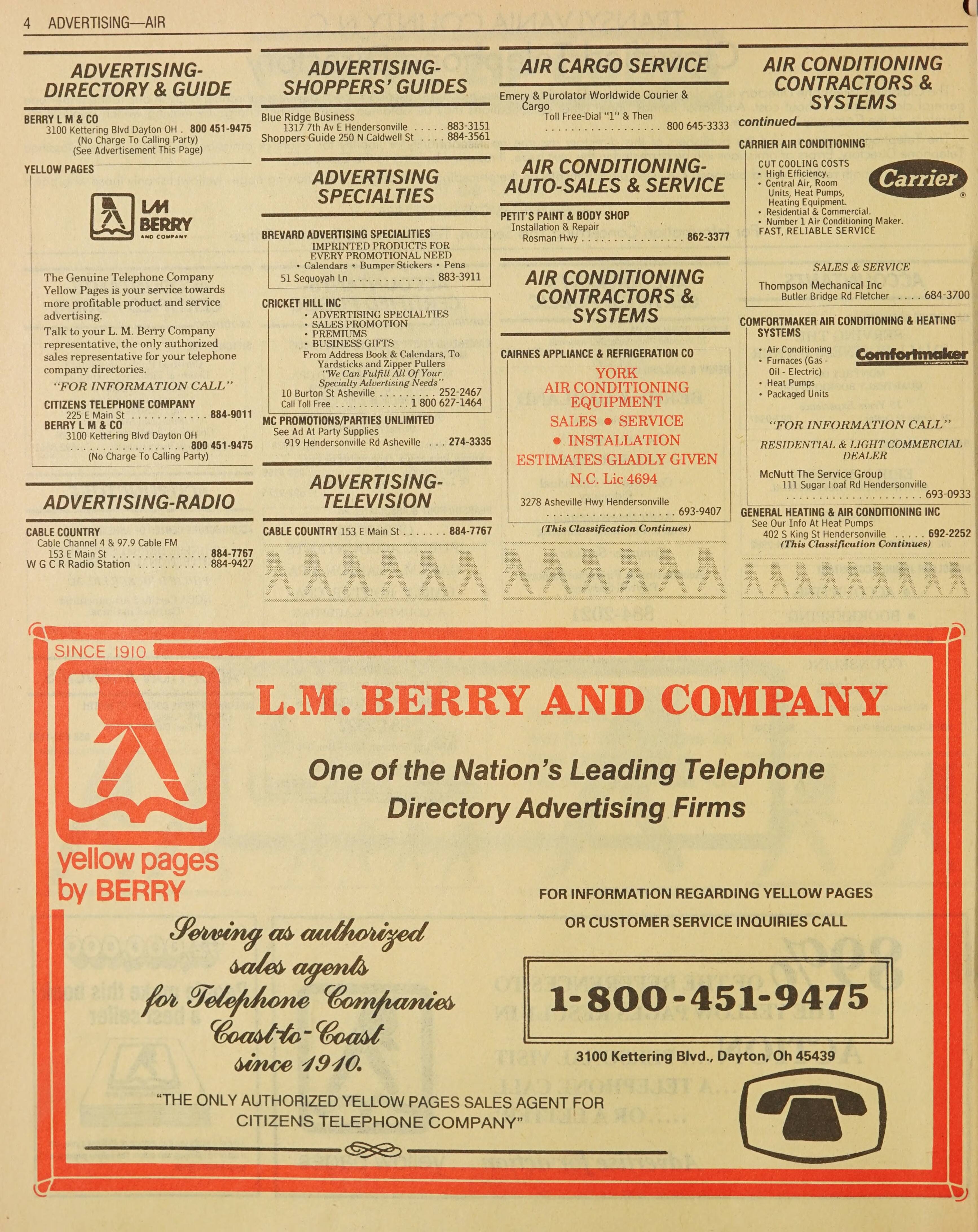 Telephone Directory of Transylvania County, N.C. [January 1989]